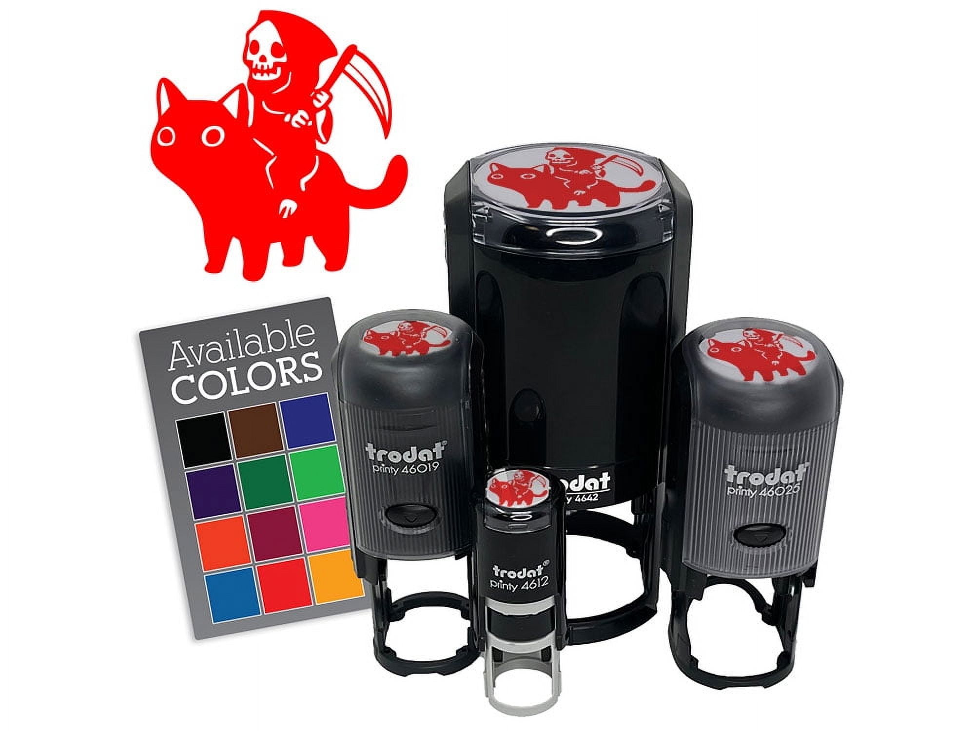 Gleeful Grim Reaper Death Riding On Black Cat Self-Inking Rubber Stamp ...