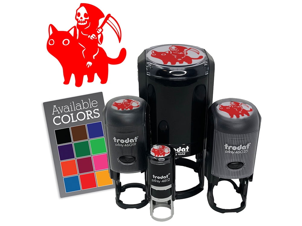 Gleeful Grim Reaper Death Riding On Black Cat Self-Inking Rubber Stamp ...