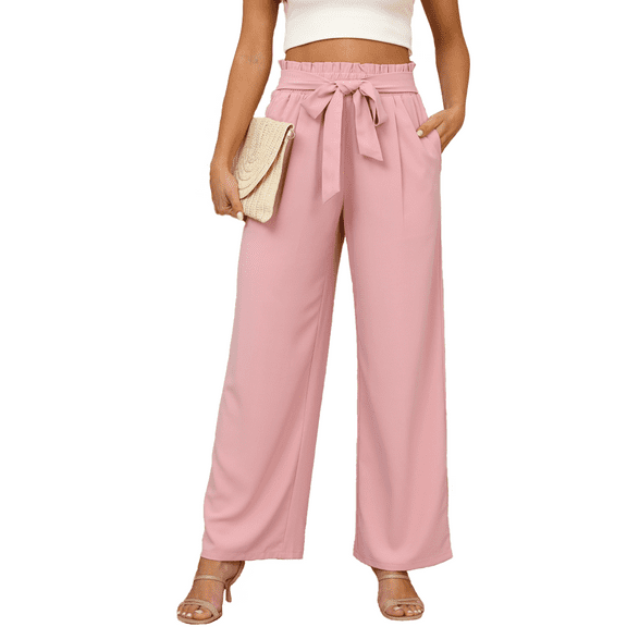 FEIFLY Women Wide Leg Casual Pants With Pockets Lightweight High ...