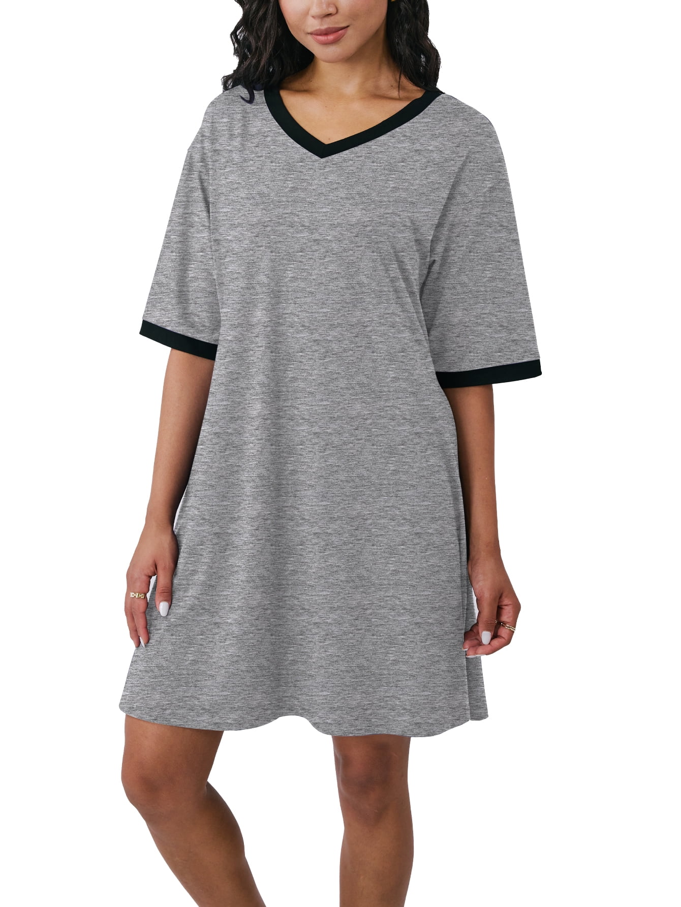 Gleelaud Womens Nightgowns Short Sleeve Color Block Sleepshirt ...