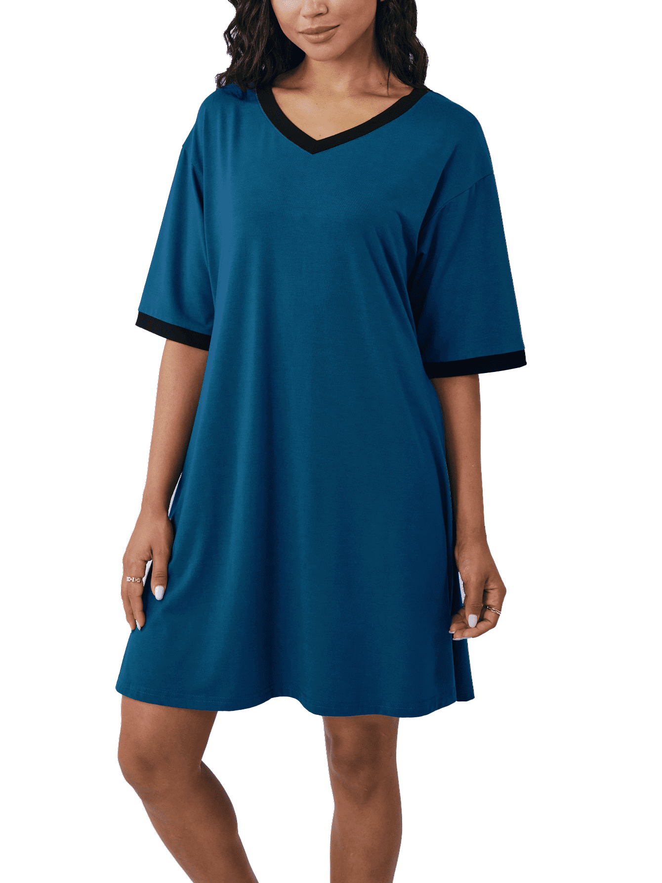 Gleelaud Womens Nightgowns Short Sleeve Color Block Sleepshirt ...
