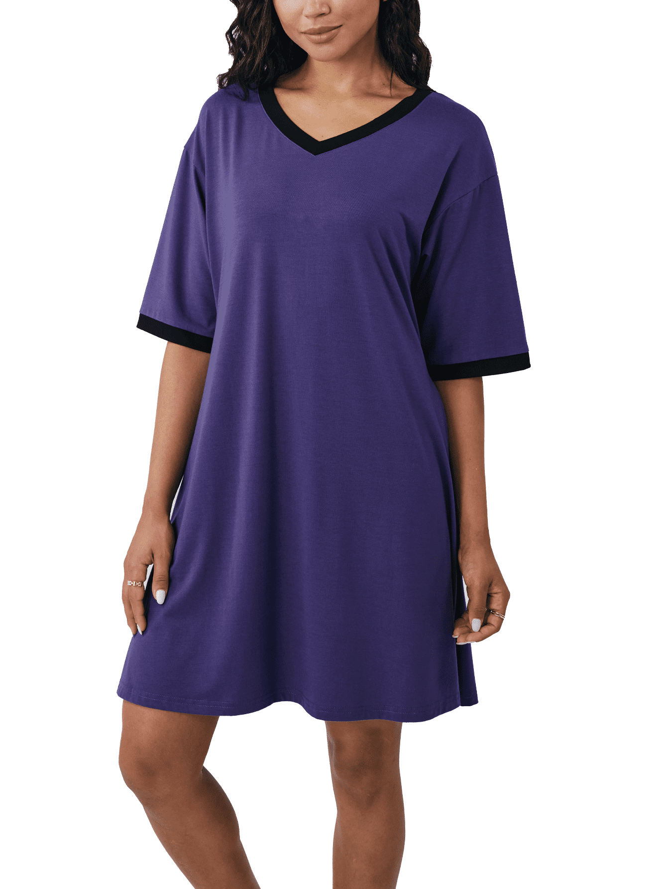Gleelaud Womens Nightgowns Short Sleeve Color Block Sleepshirt ...