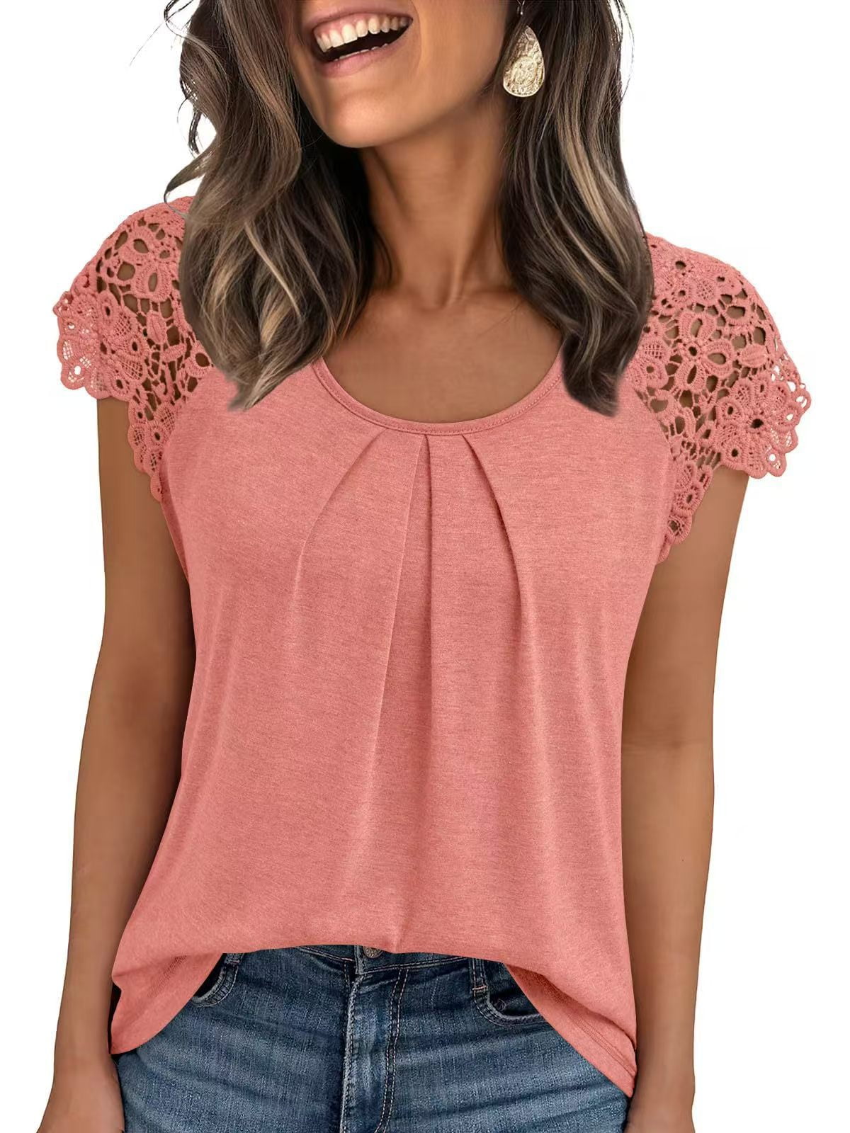 Gleelaud Womens Solid Color Crew Neck Tunic Tops Short Sleeve Casual ...