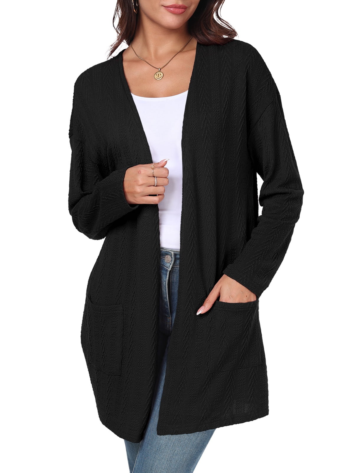 Gleelist Black Cardigan For Women Casual Lightweight Long Sleeve Open ...