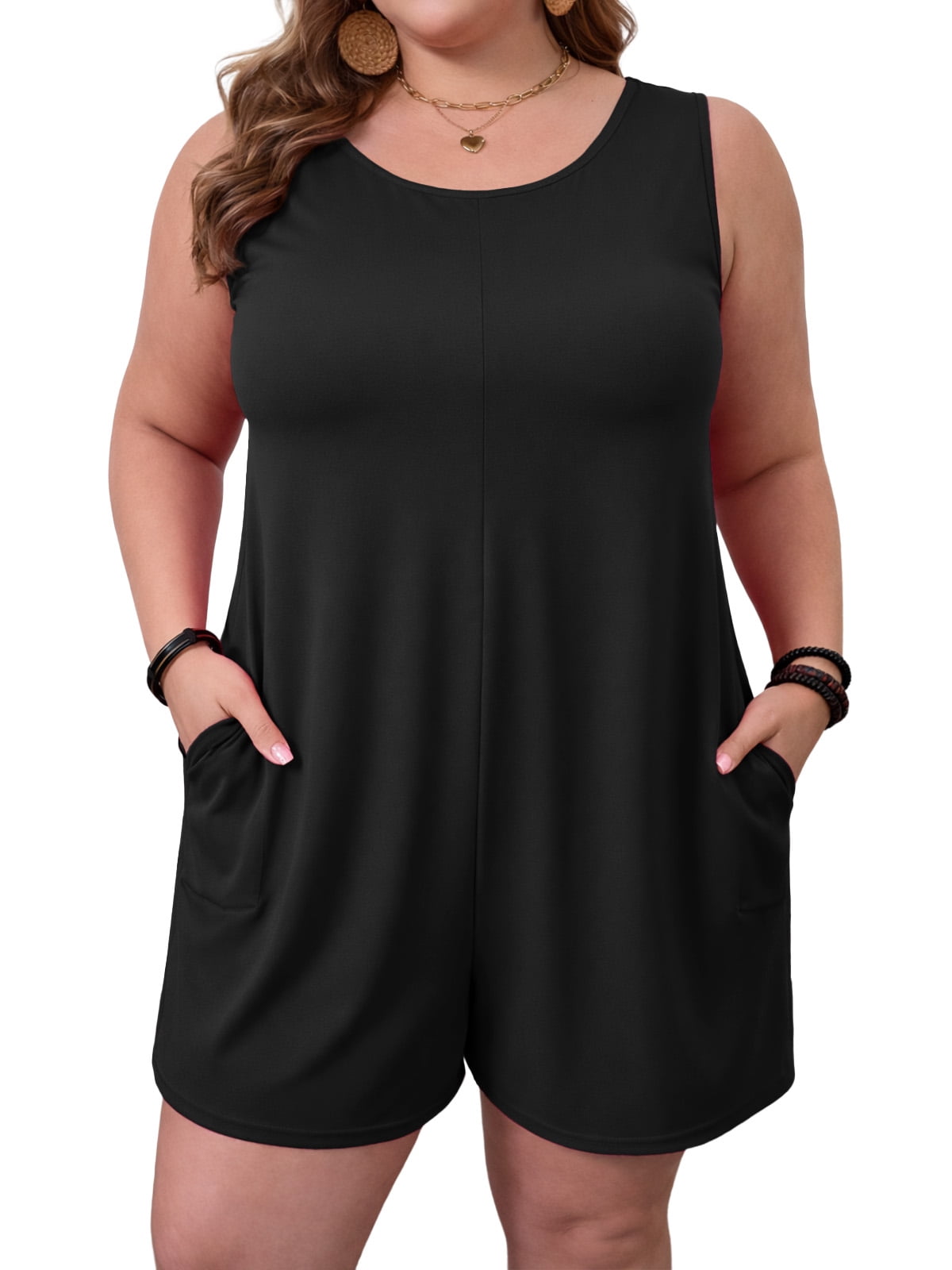 Gleelist Women's Plus Size Shorts Romper Sleeveless Wide Leg Summer ...