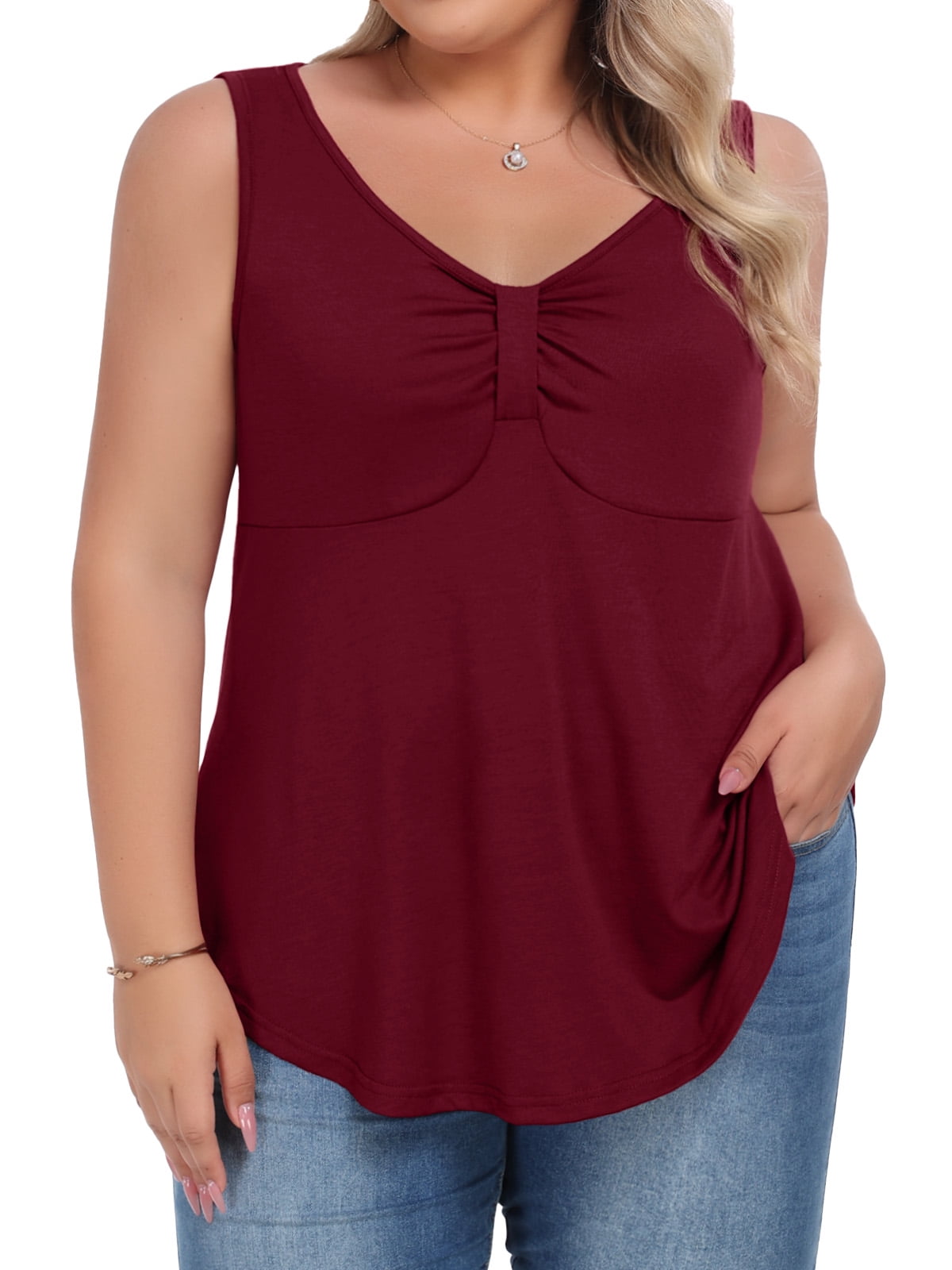 Gleelist Plus Size Tank Tops for Women Bow Detail V Neck Loose ...
