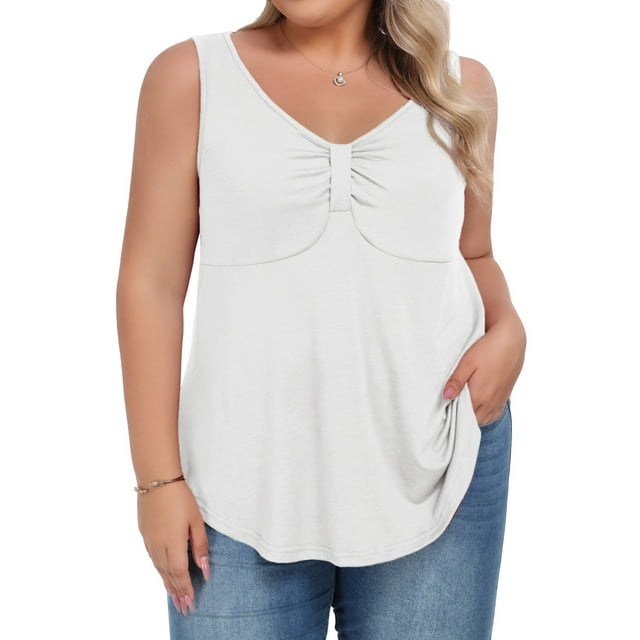 Gleelist Plus Size Tank Tops for Women Bow Detail V Neck Loose ...