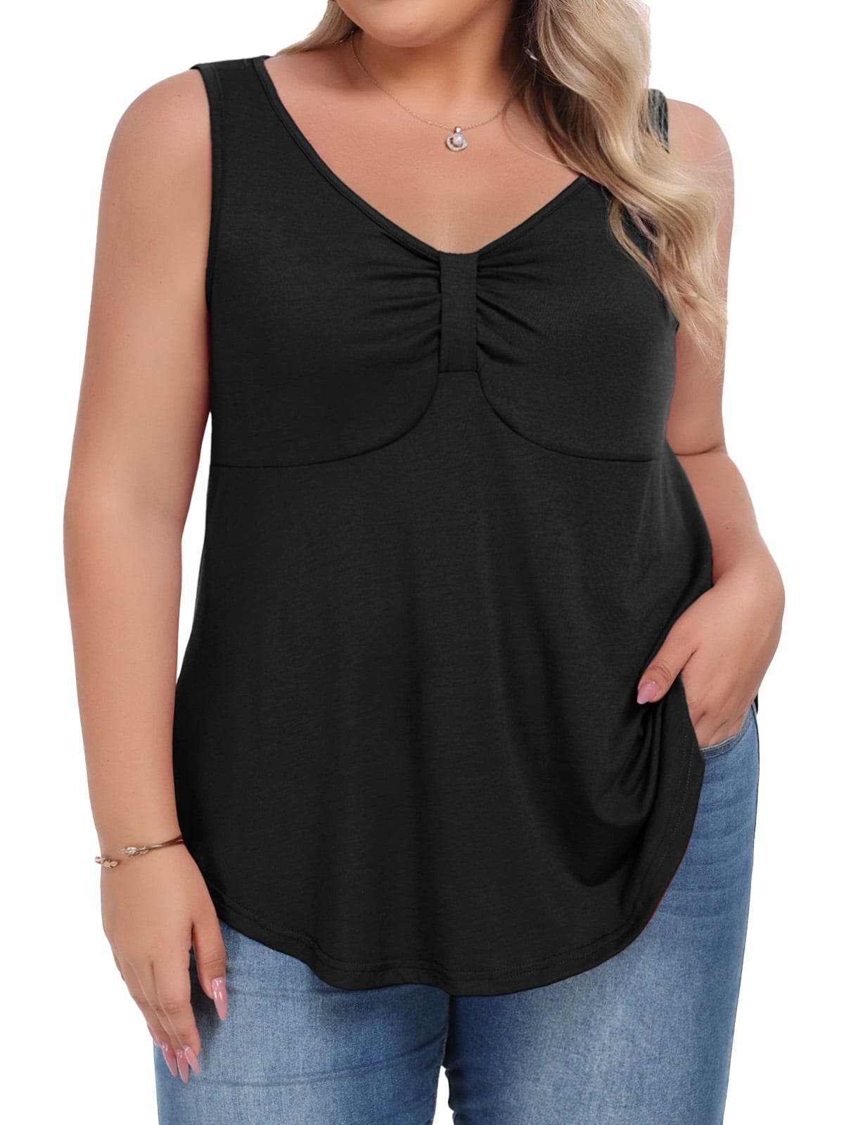 Gleelist Plus Size Tank Tops for Women Bow Detail V Neck Loose ...