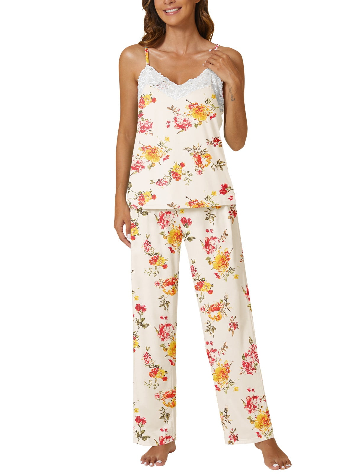 Gleelist Women Pajamas Sets 2 Piece Cami Top Pants Set V Neck Pj Lace ...