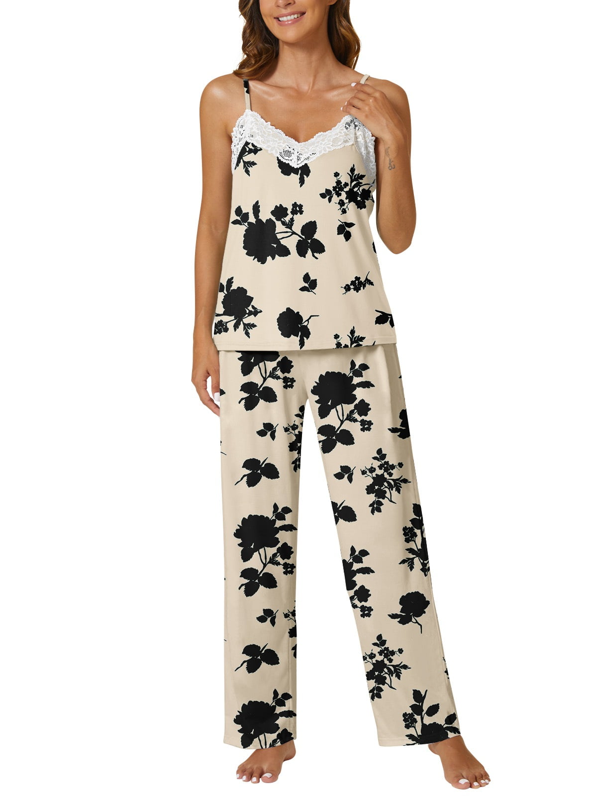 Gleelist Women Pajamas Sets 2 Piece Cami Top Pants Set V Neck Pj Lace ...