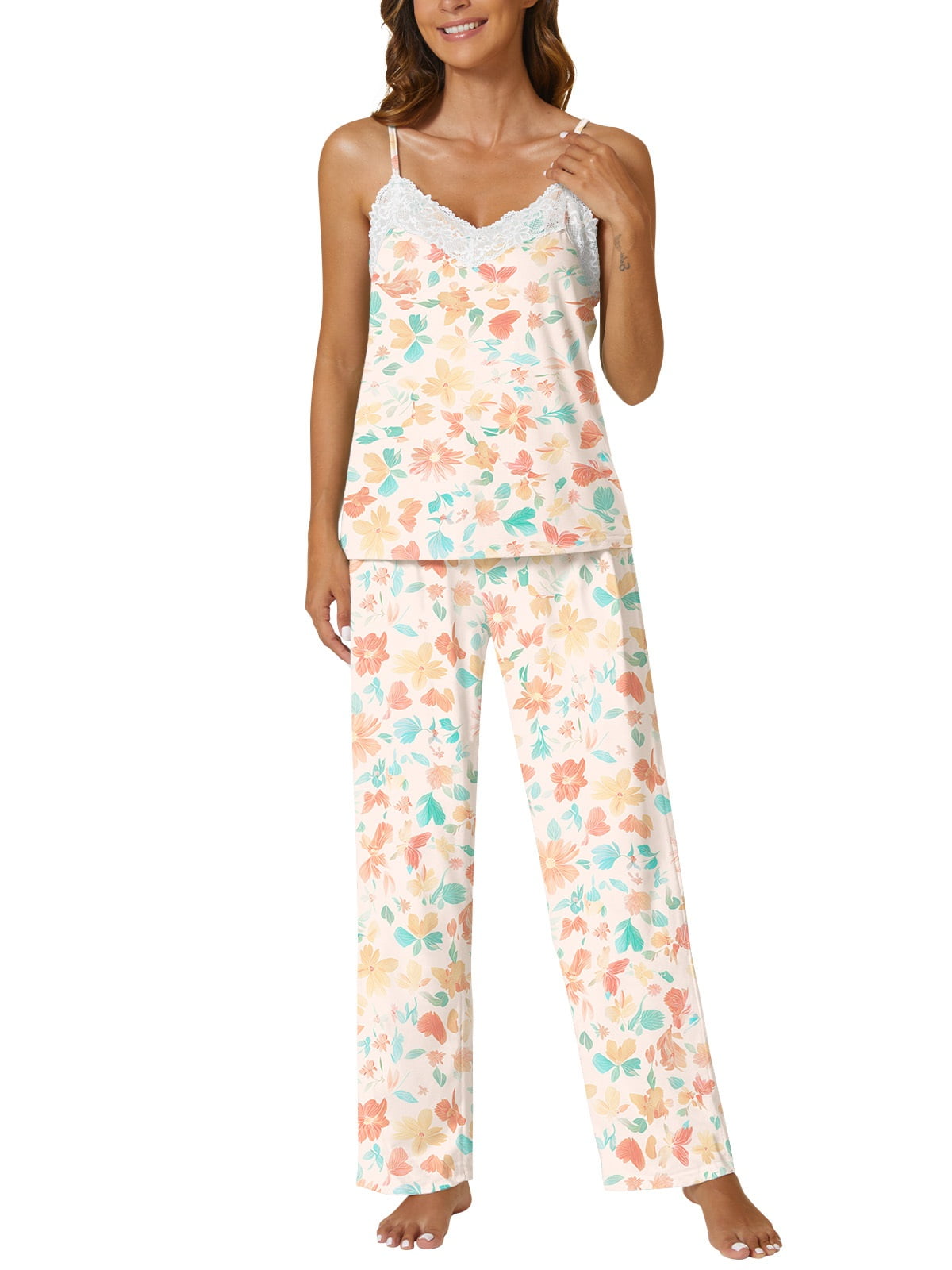 Gleelist Women Pajamas Sets 2 Piece Cami Top Pants Set V Neck Pj Lace ...