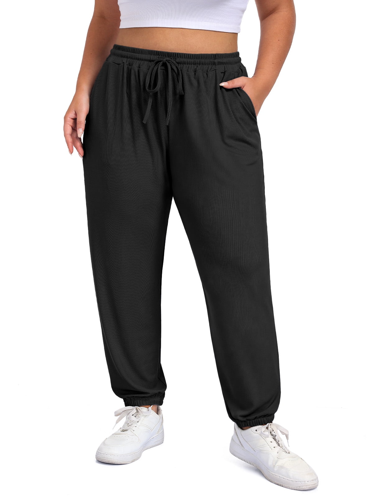 Gleelist Women's Plus Size Tapered Lounge Pants Adjustable Drawstring ...