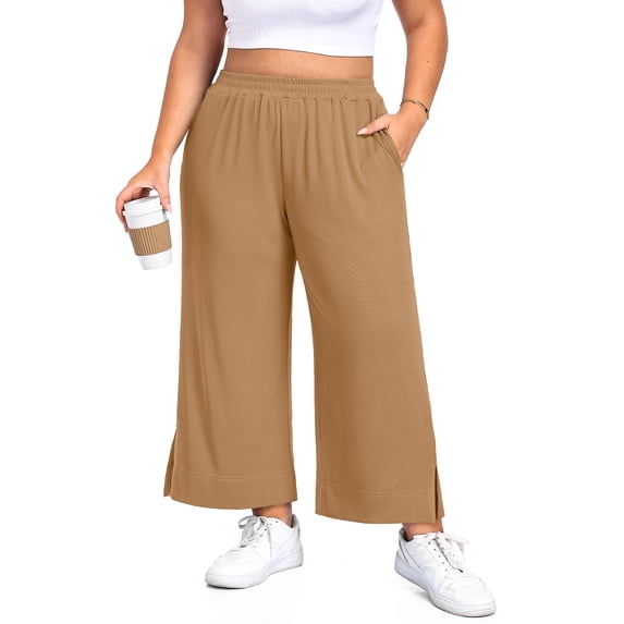 Gleelist Women's Plus Size Wide Leg Pants Lightweight Casual High Waist ...