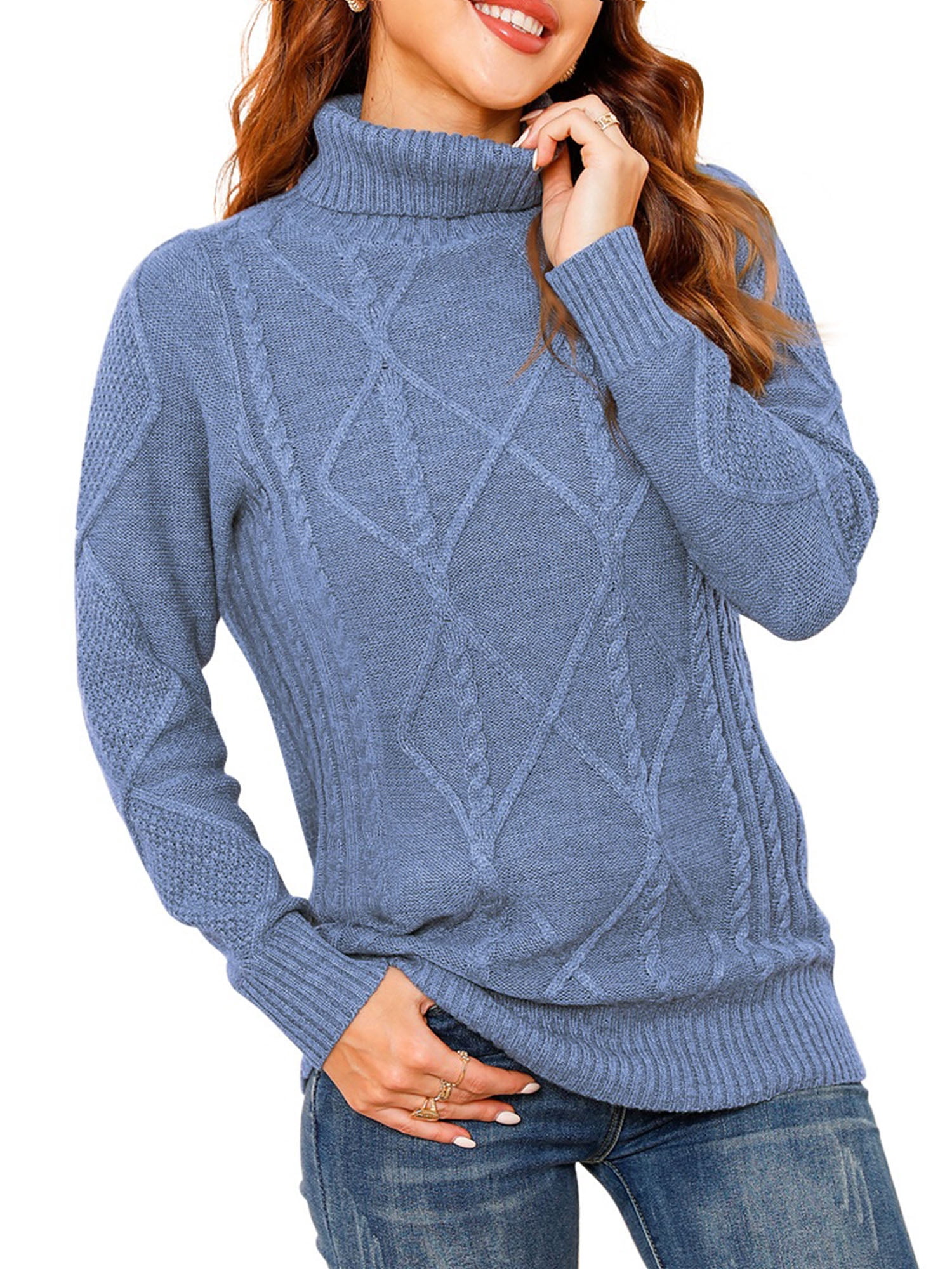 Gleelist Women's Sweaters Turtleneck Cable Knit Long Sleeve Pullover ...
