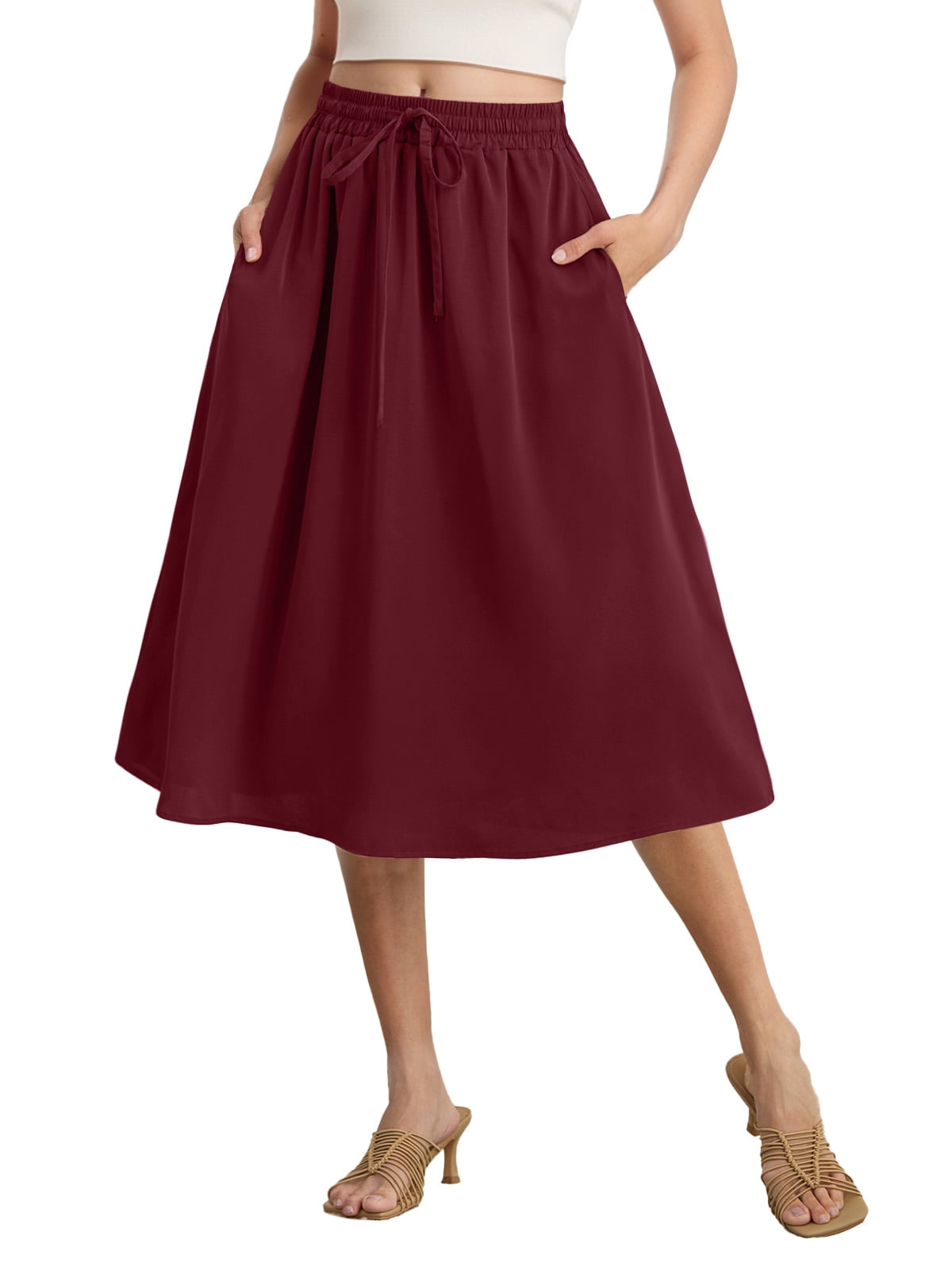 Gleelist Womens Midi Skirts with Pockets A-Line Casual High Waist ...