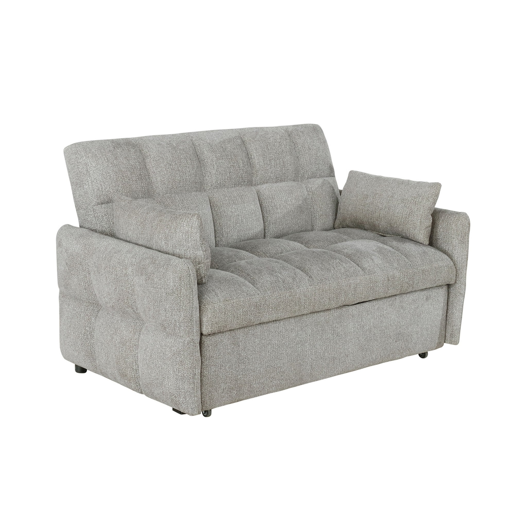 Benjara Glen 59 Inch Sleeper Sofa Bed Futon, Grid Tufting, Smooth Beige ...