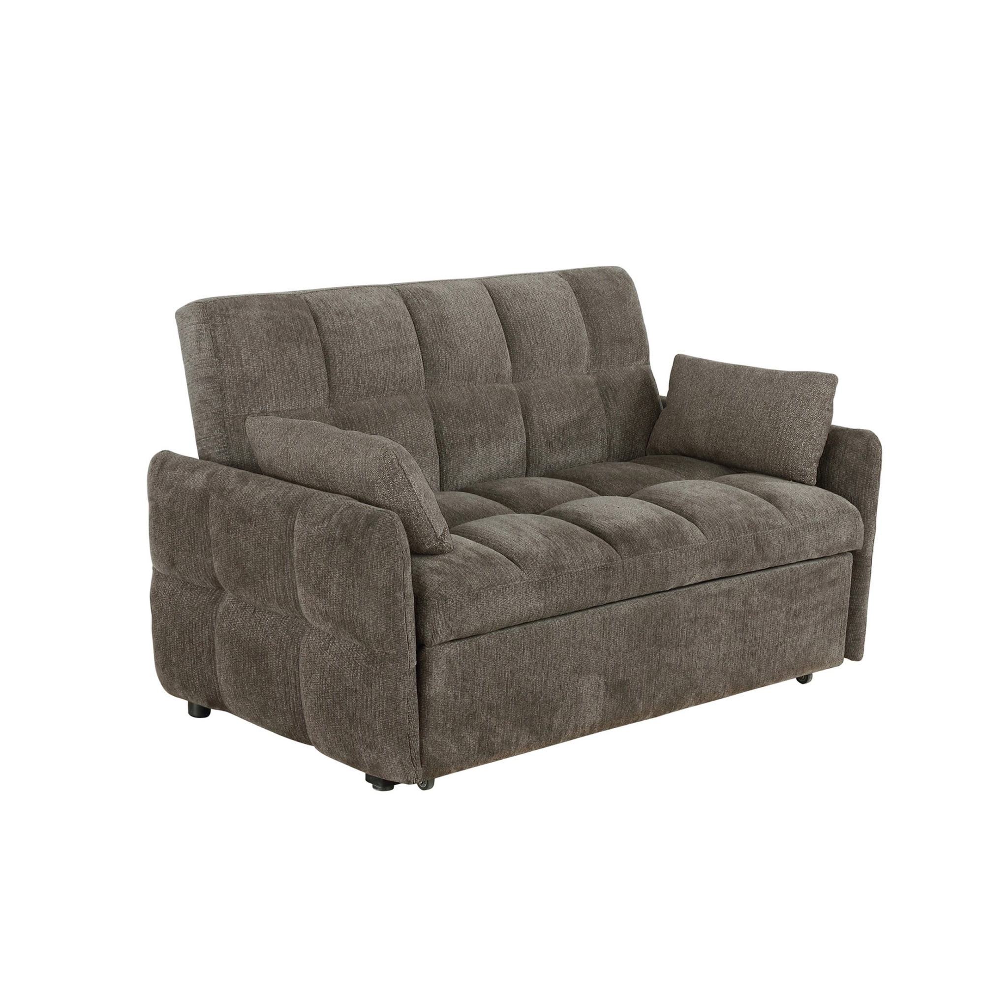 Glen 59 Inch Sleeper Sofa Bed Futon, Grid Tufting, Smooth Brown Fabric ...