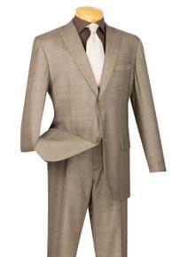 Glen Plaid Suit for Men Tan Regular Fit Flat Front Pants Church Wedding ...