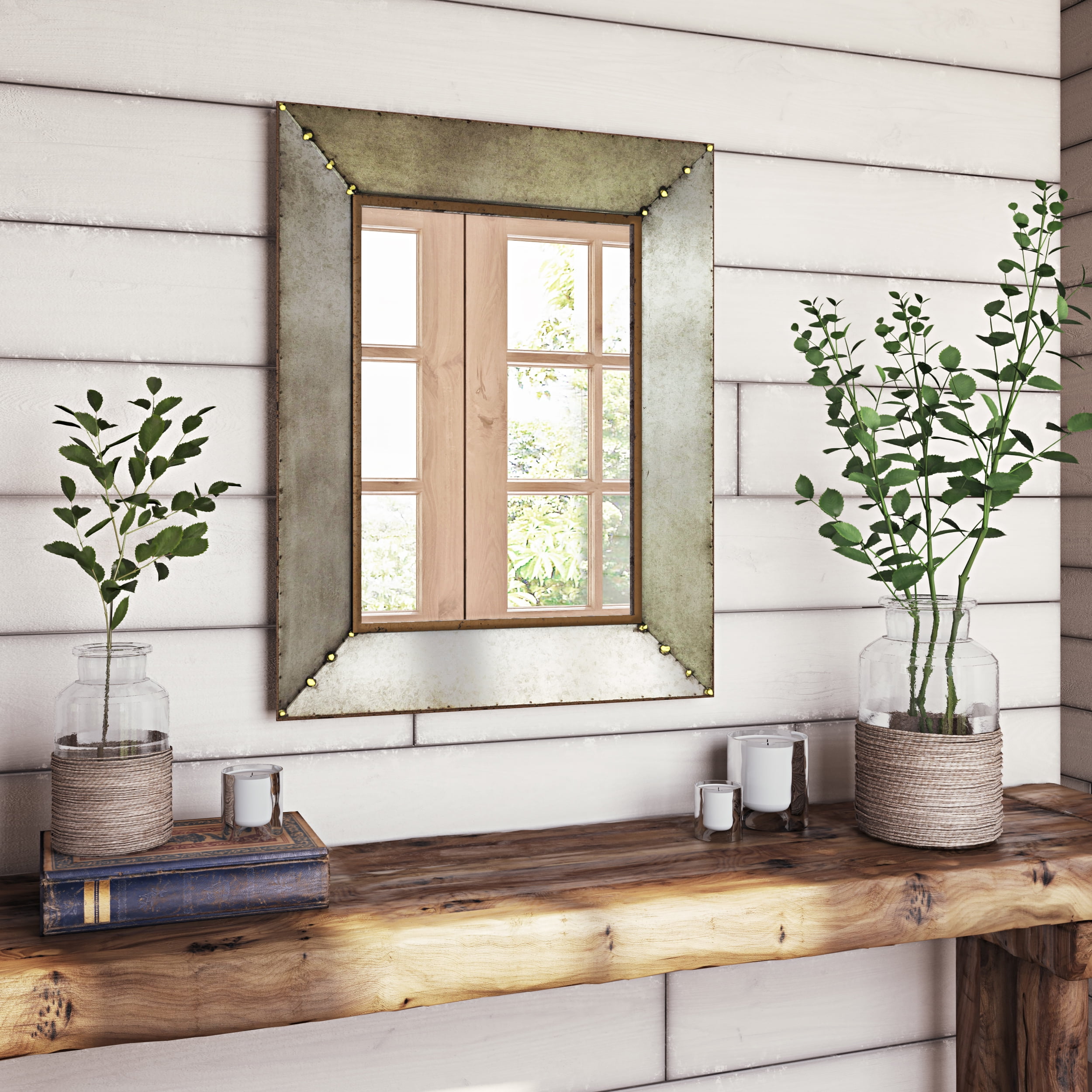 Glenan Rustic Aged Metal Wall Mirror - Walmart.com