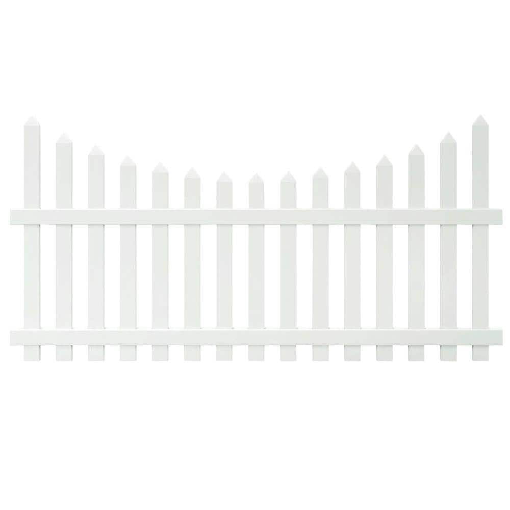 Glendale 4 ft. H x 8 ft. W White Vinyl Scalloped Top Spaced Picket ...