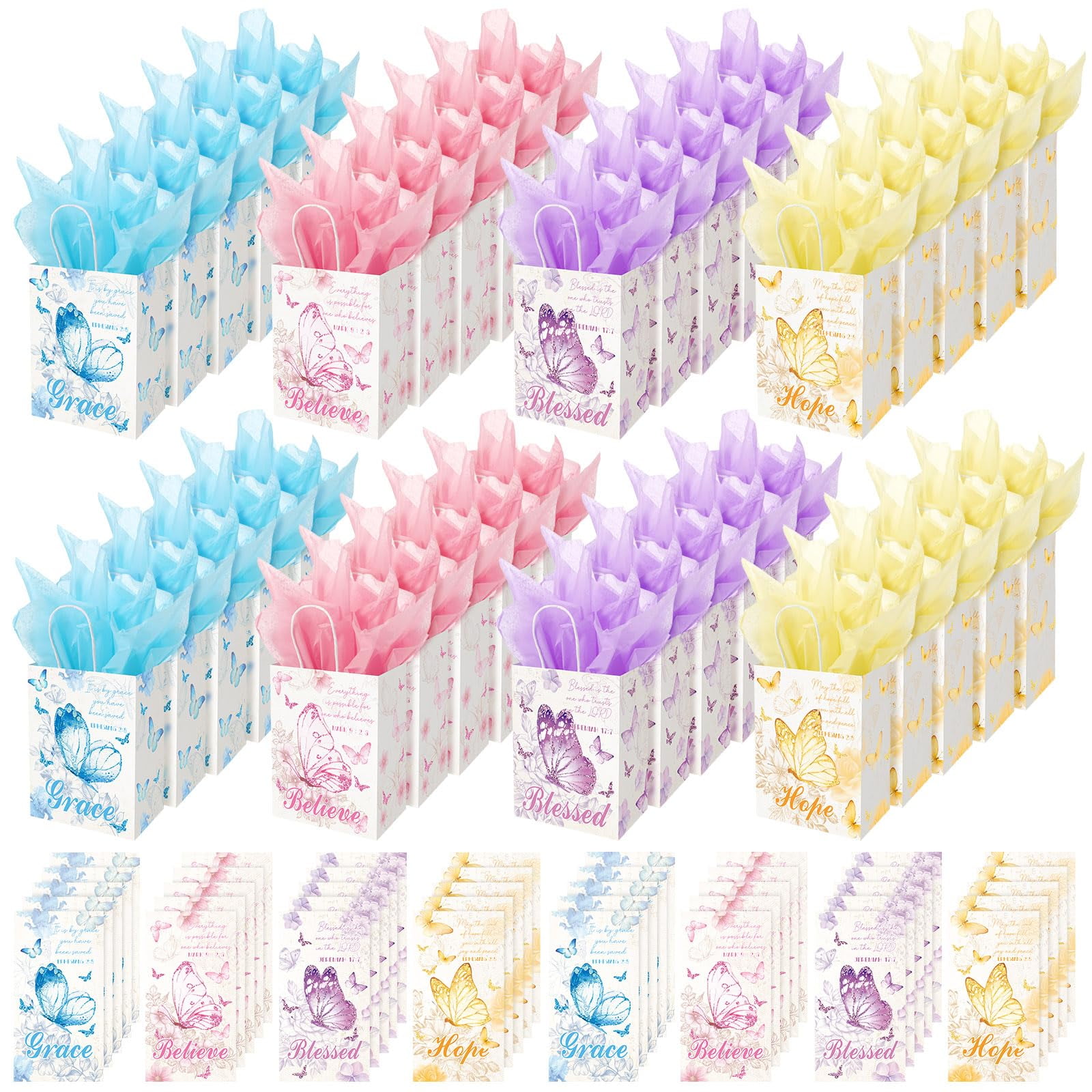 Glenmal 24 Sets Bible Verse Bags with Handles Religious Butterflies ...