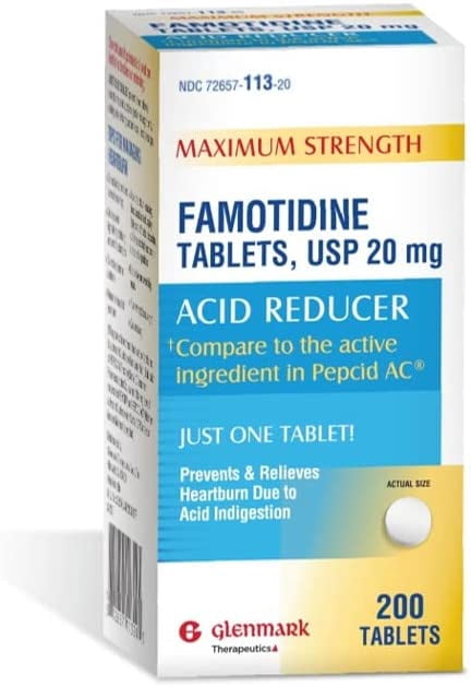 Glenmark Maximum Strength Famotidine Tablets 20 mg, Acid Reducer for ...