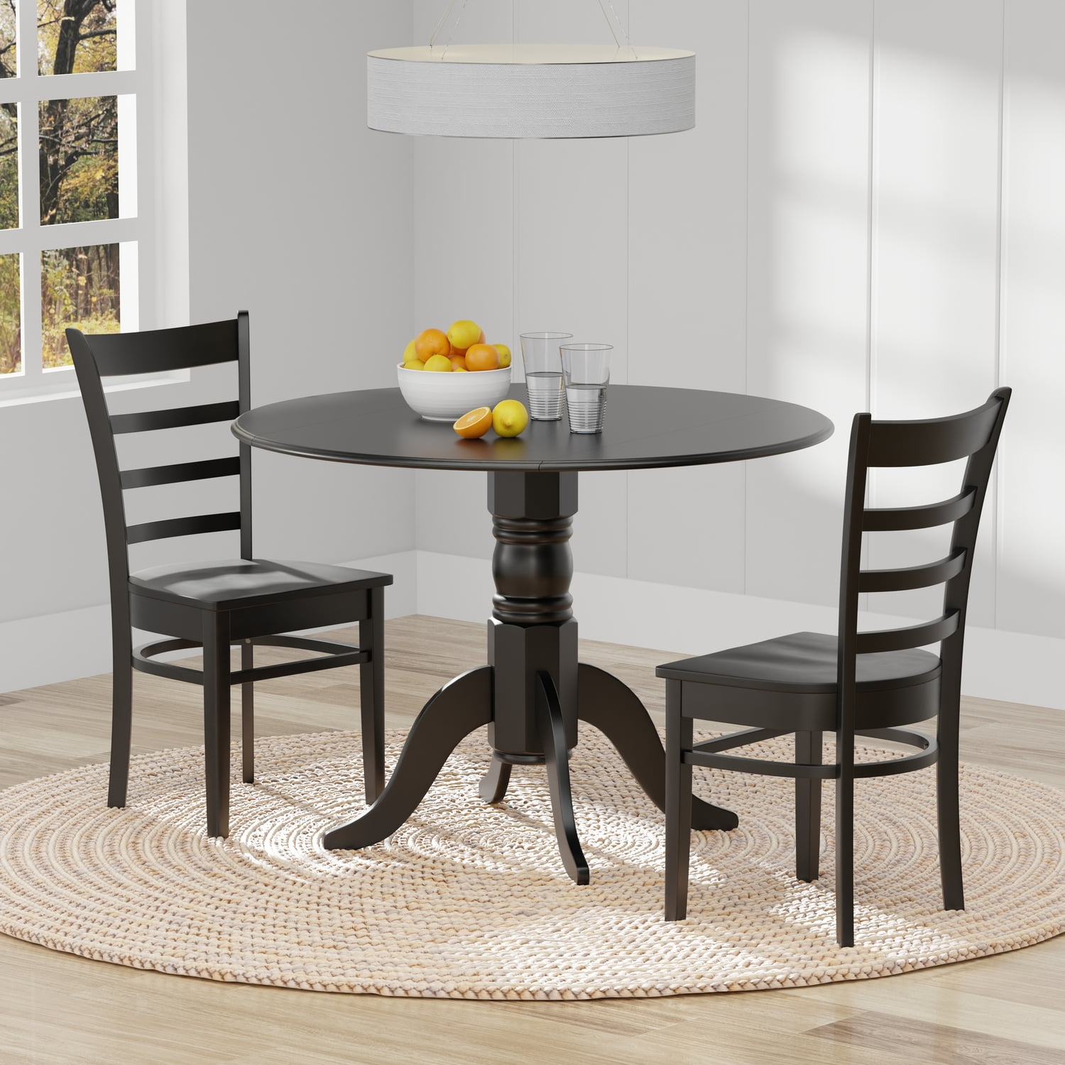 Glenwillow Home 3PC Dining Set - 42" Rnd Dbl Drop-Leaf Table + Slat ...