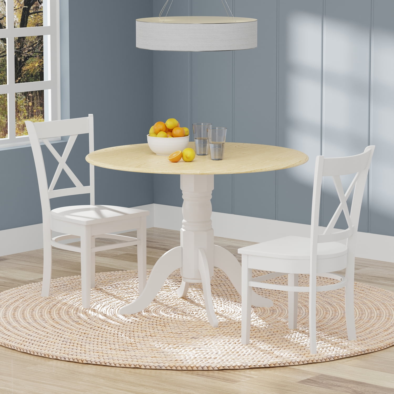 Glenwillow Home 3PC Dining Set - 42" Rnd Dbl Drop-Leaf Table -Wht/Nat ...