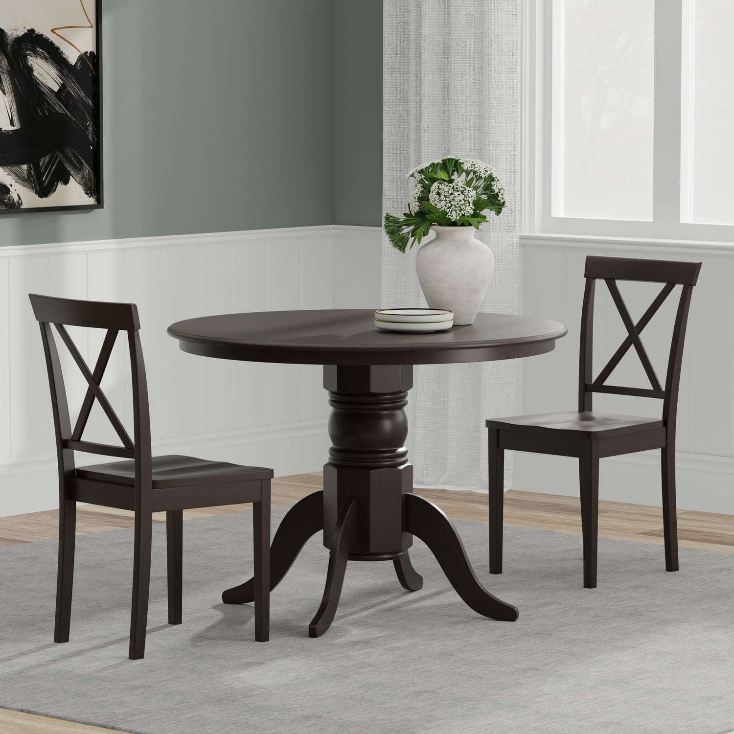 Glenwillow Home 3PC Dining Set - 42" Rnd Pedestal Table + X-Back Chairs ...