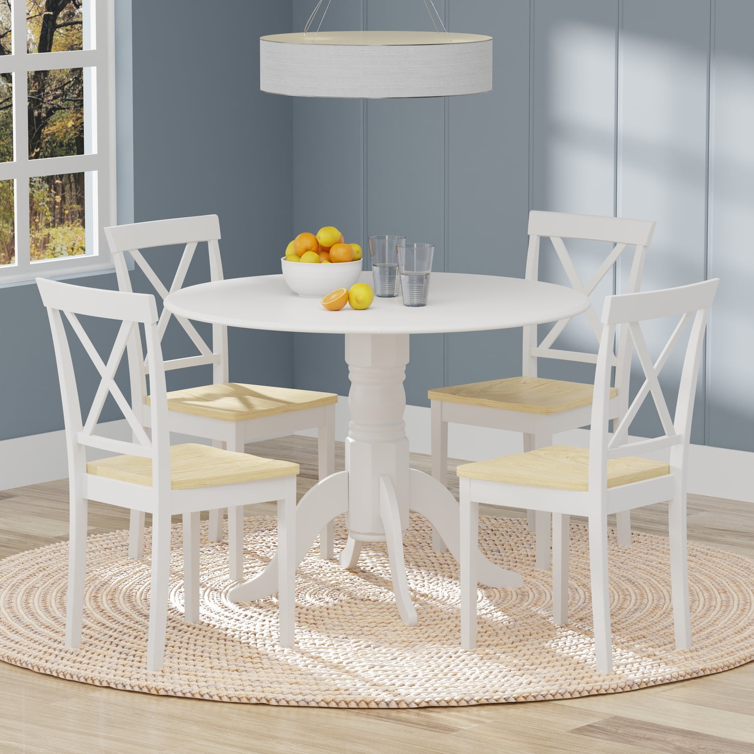 Glenwillow Home 5PC Dining Set - 42" Rnd Dbl Drop-Leaf Table -Wht + Wht ...