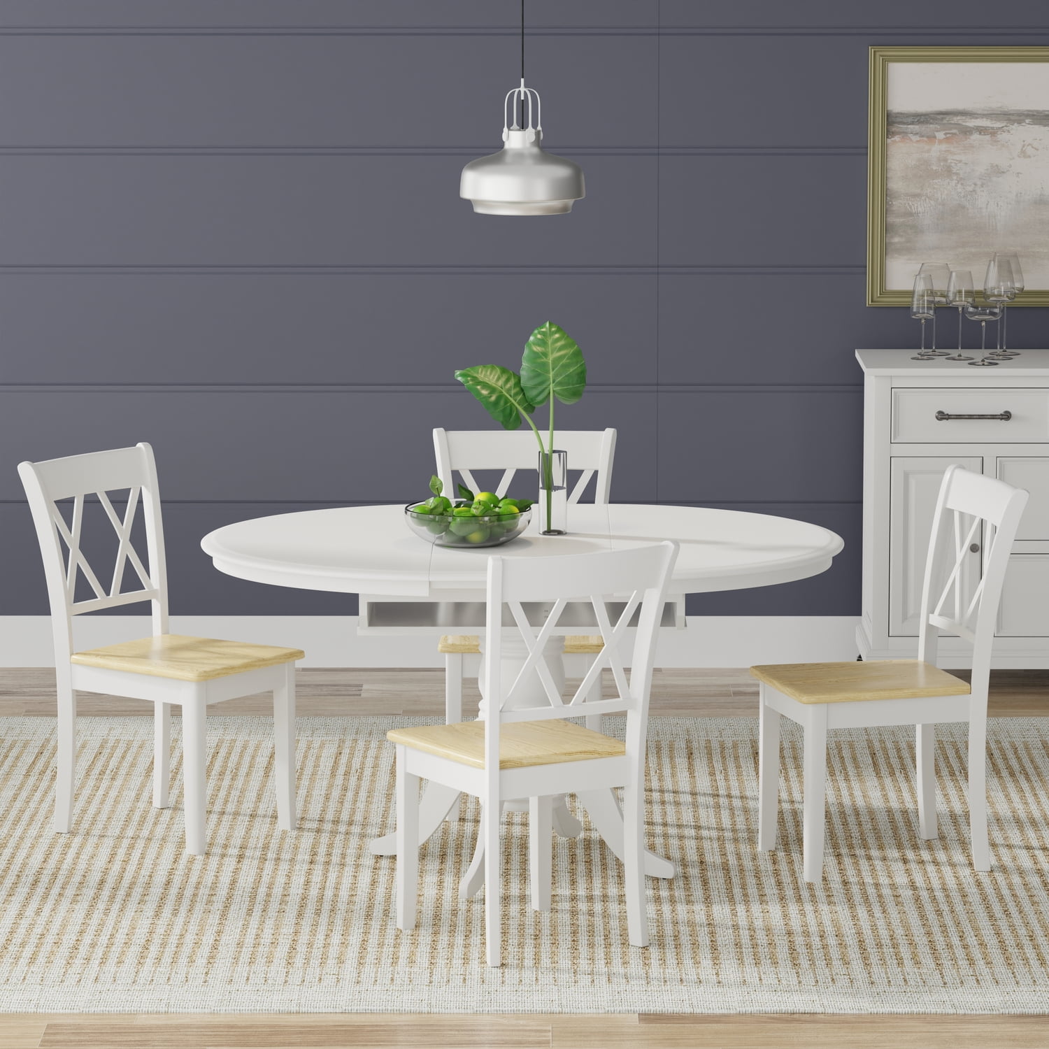 Glenwillow Home 5PC Dining Set - Oval Butterfly Leaf Table -Wht + Wht ...