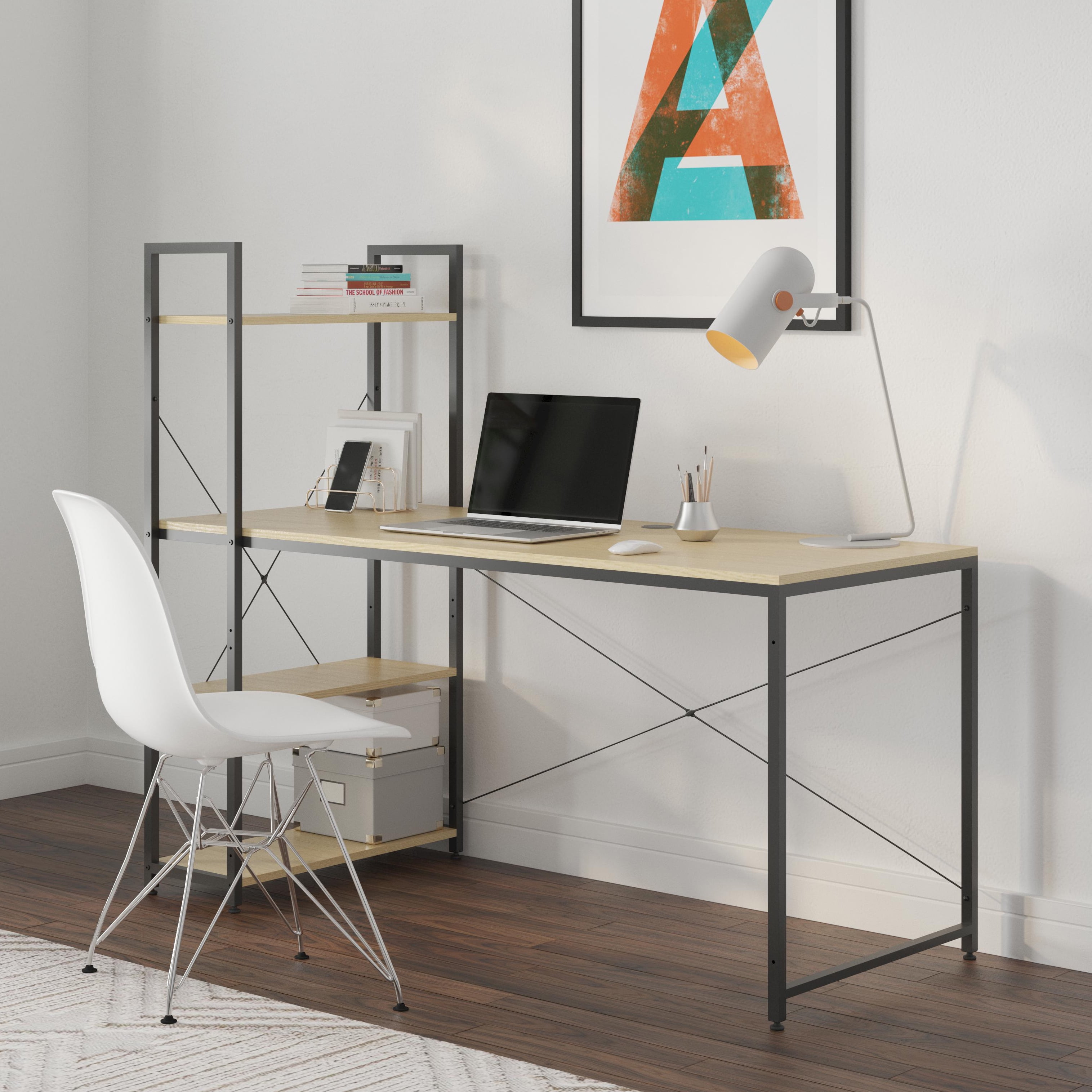 Ames 55" Reversible Gaming Computer Desk with Adjustable Shelves, Home ...