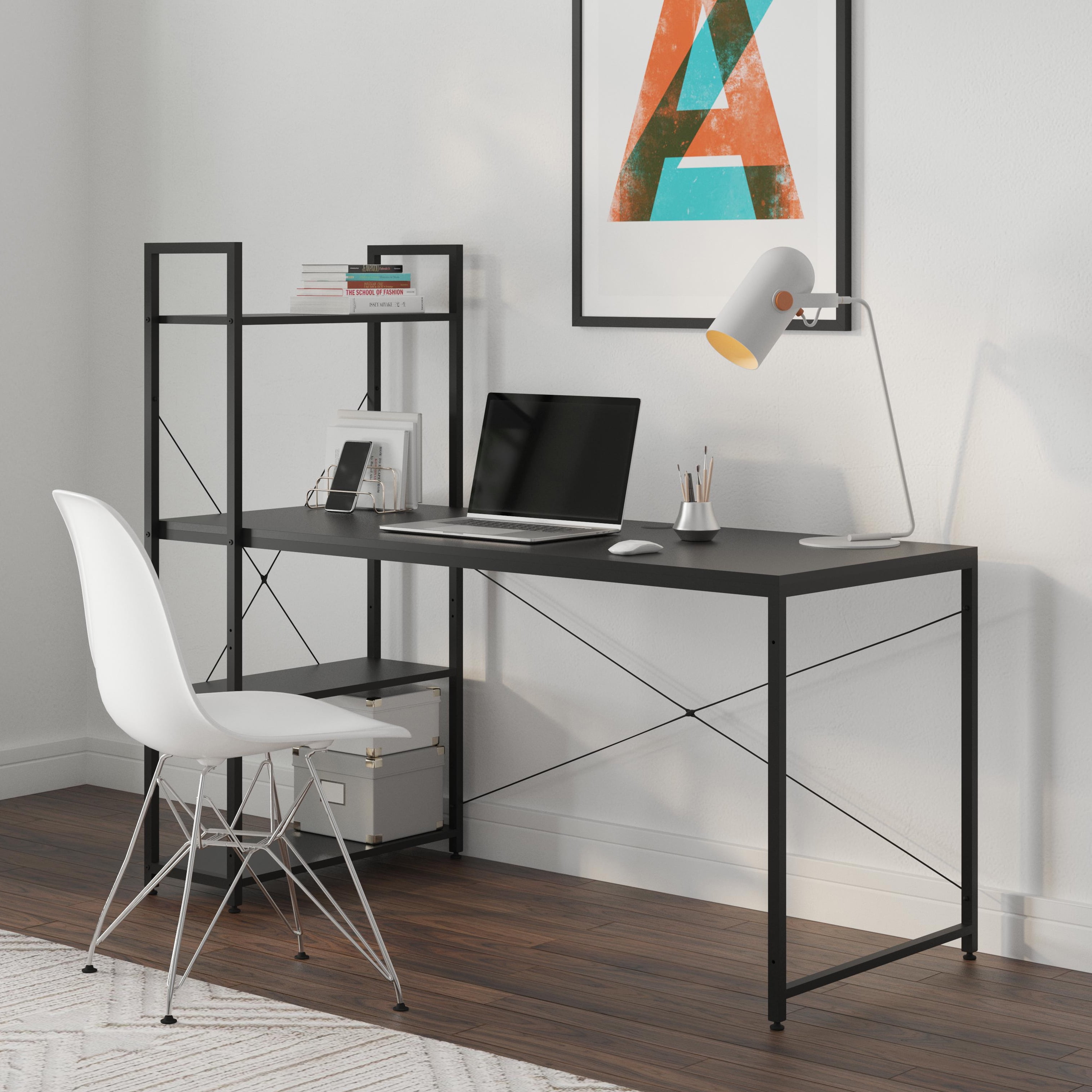 Ames 55" Reversible Gaming Computer Desk with Adjustable Shelves, Home ...