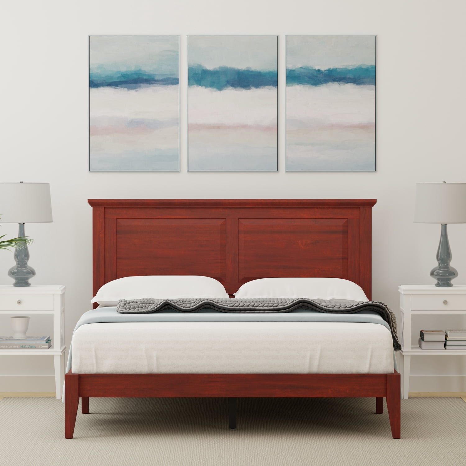 Cottage Style Solid Wood Platform Bed in Queen - Classic Cherry ...