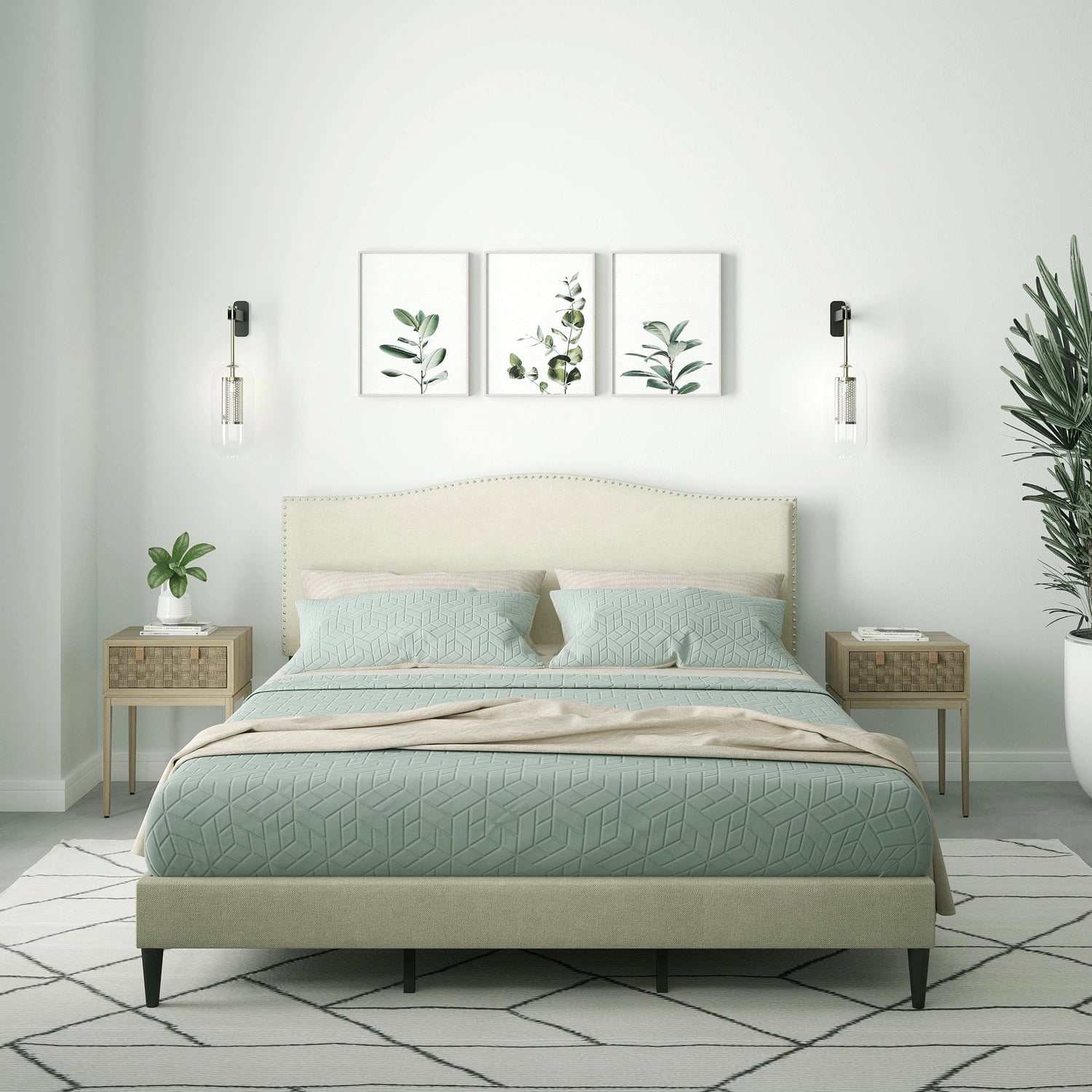 Kameli Upholstered Platform Bed Frame / Nailhead Trim Camelback ...