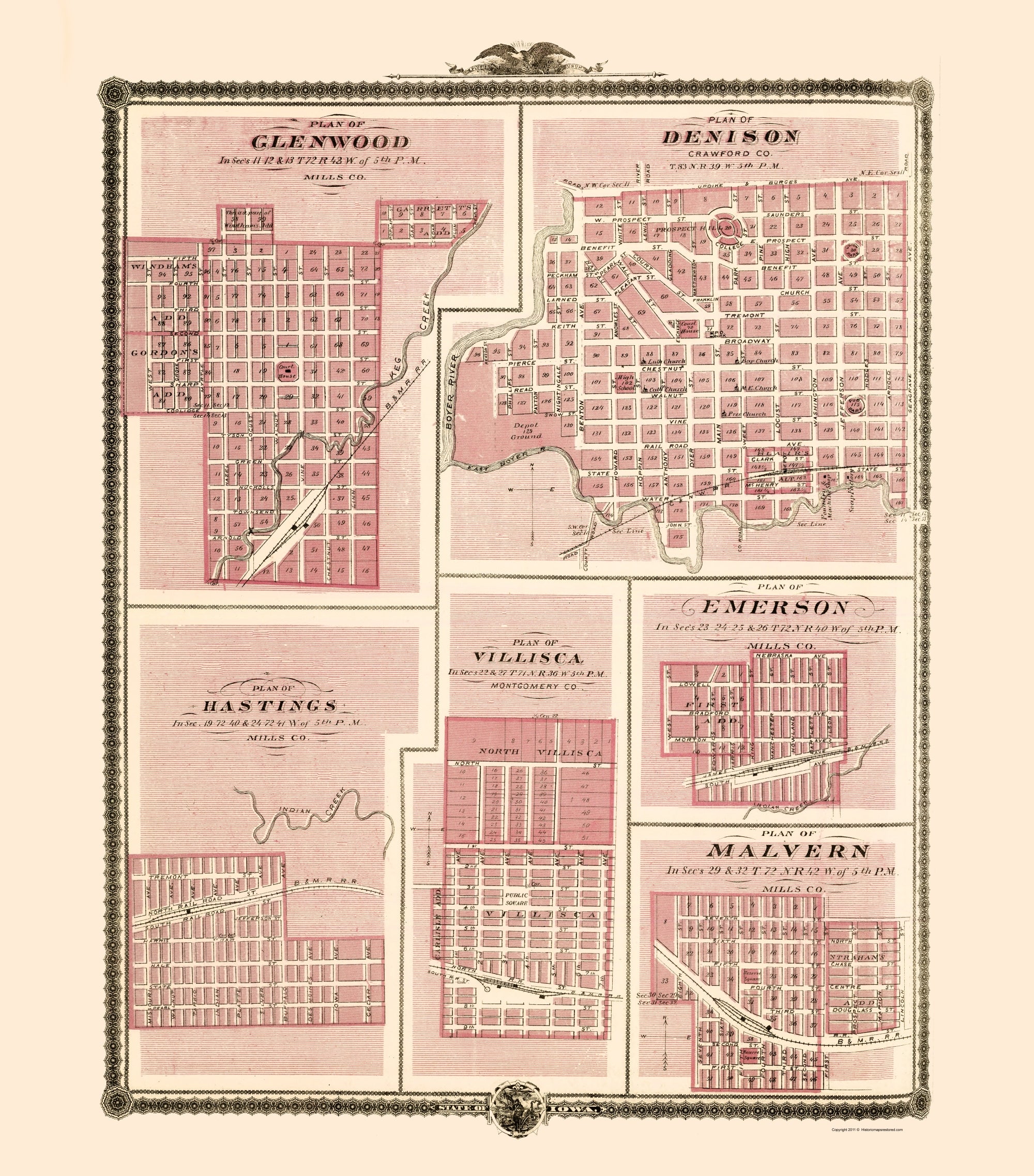 Historic City Map - Glenwood Denison Hastings Iowa - Andreas 1874 - 23 ...