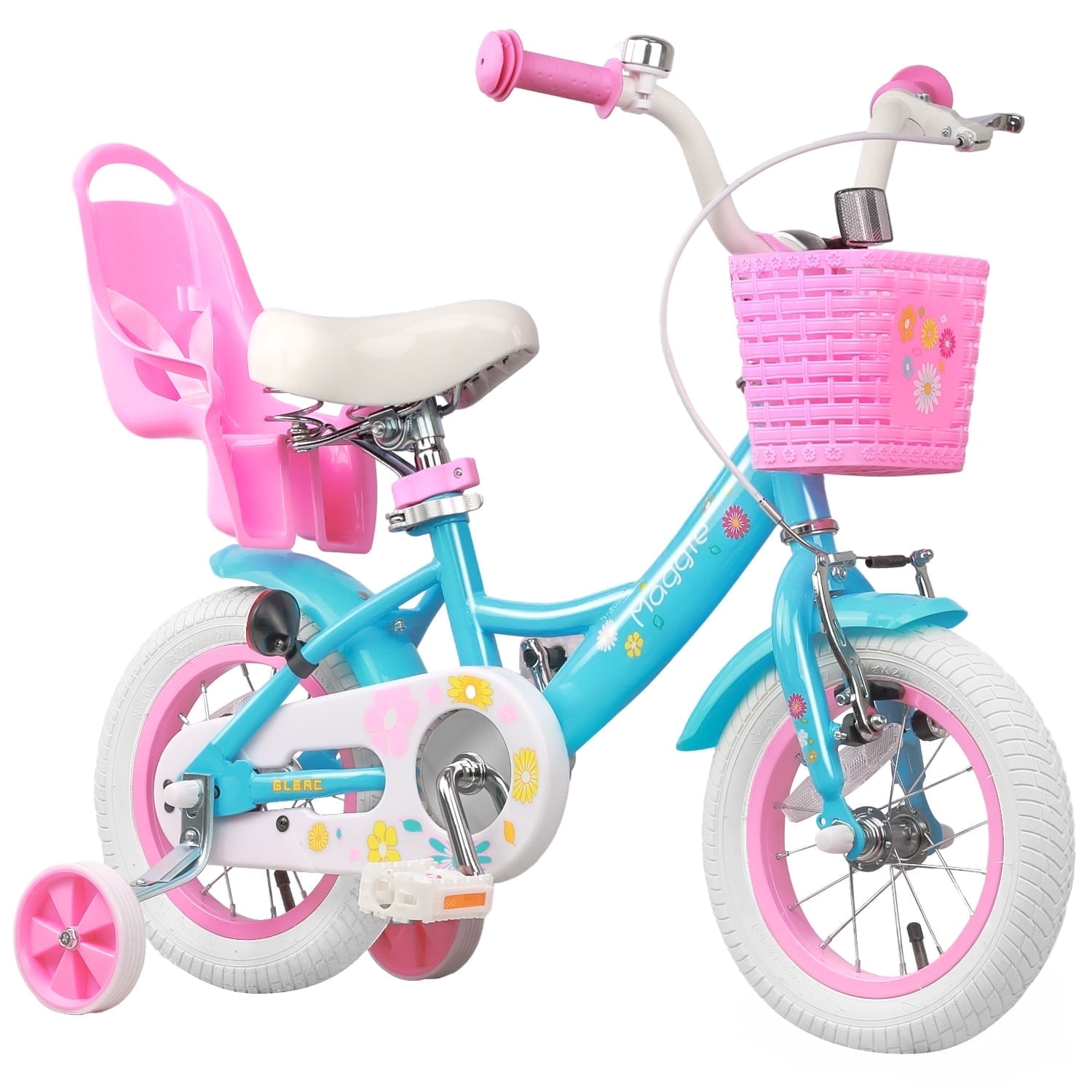 Glerc Maggie Training Bicycle with Wheels, 12 inch Kids Girls Bike for ...