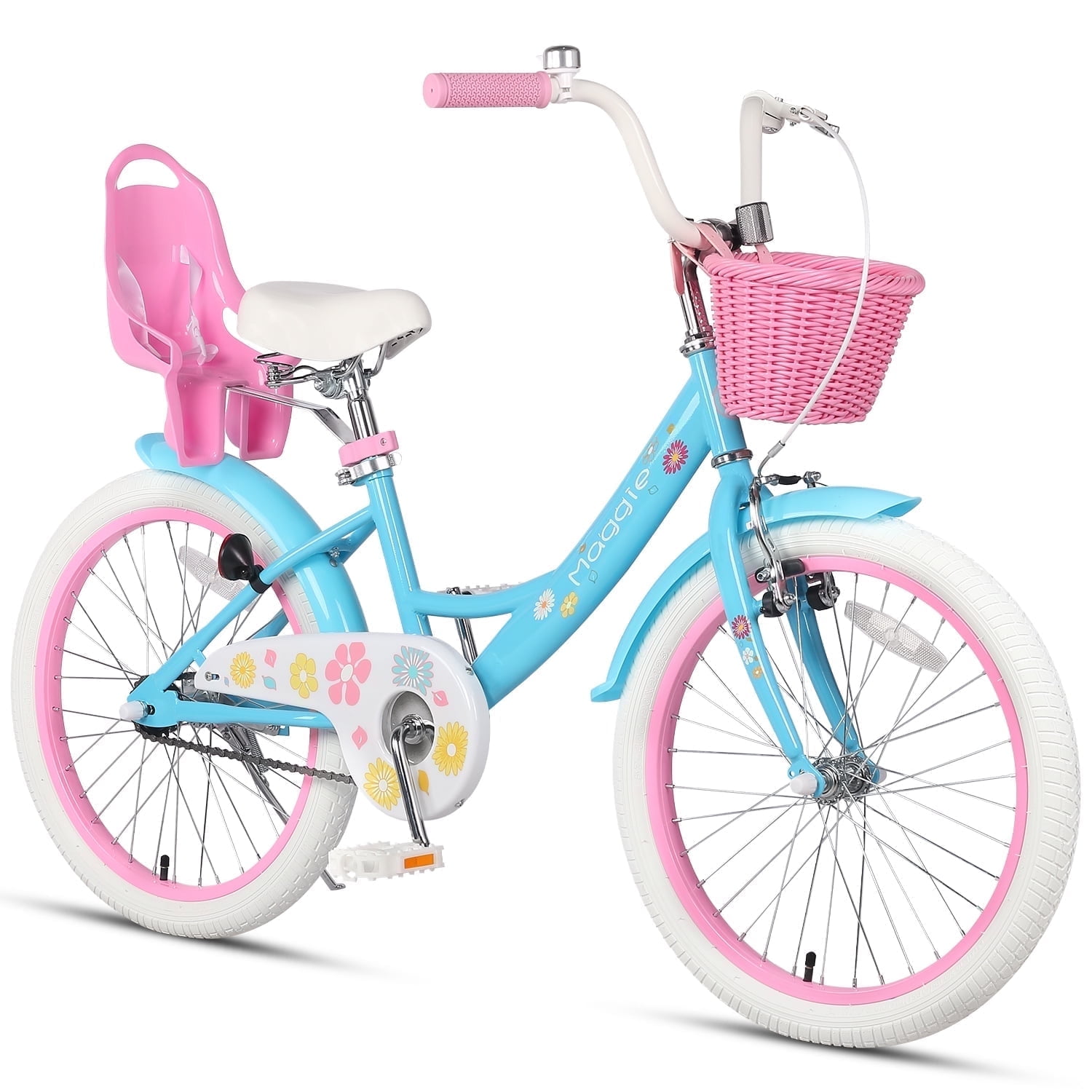 Glerc Maggie 20 Inch Girls Bike Ages 7 8 9 10 11 12 13 Years Old Kids Bicycle Princess Style with Doll Seat Basket Kickstand Bell for Birthday Blue Walmart