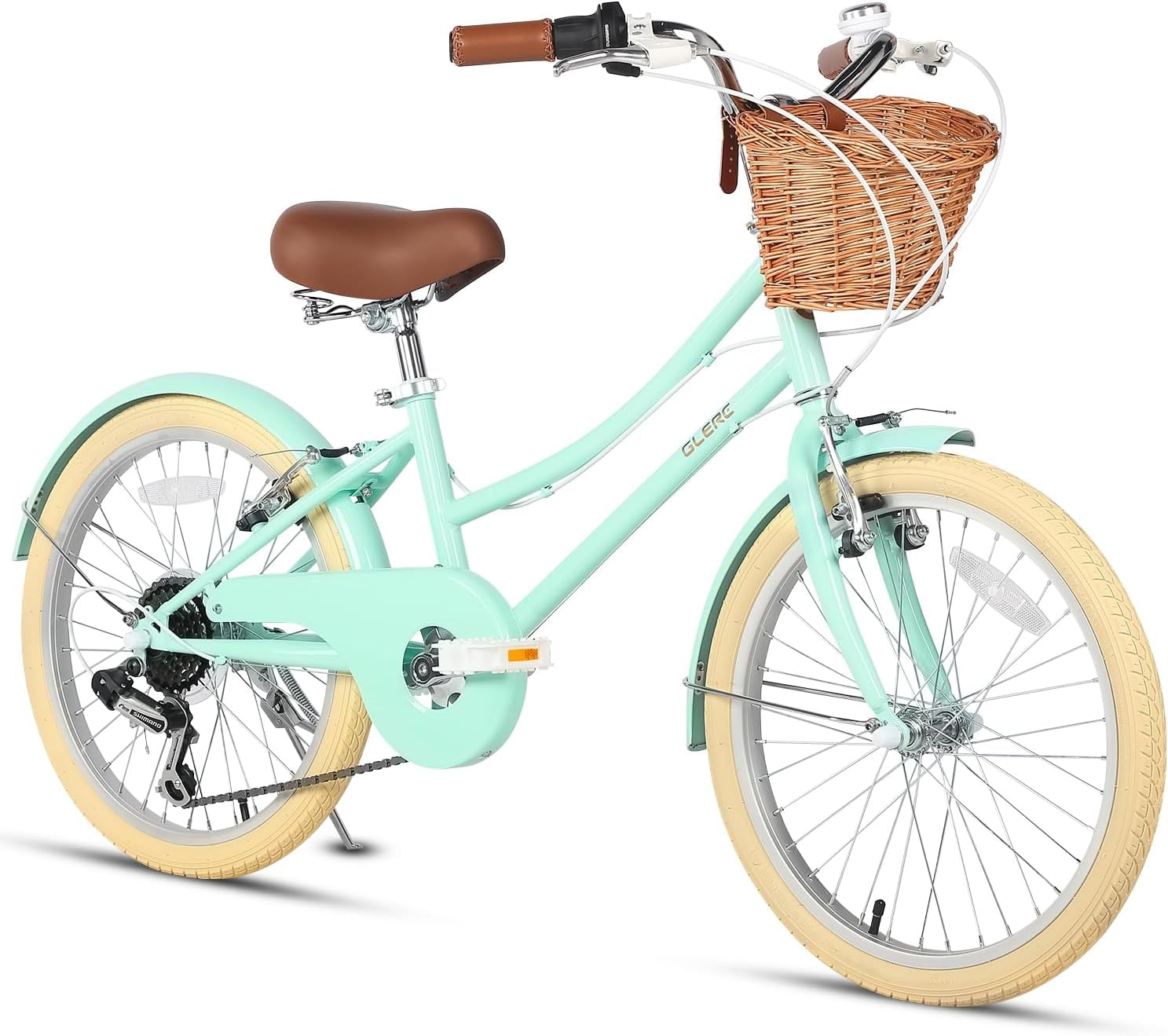 Glerc Missy 20" Girl Bicycle for Youth Over 6 Years Old Kids, Teenager with Wicker Basket, Mint ...