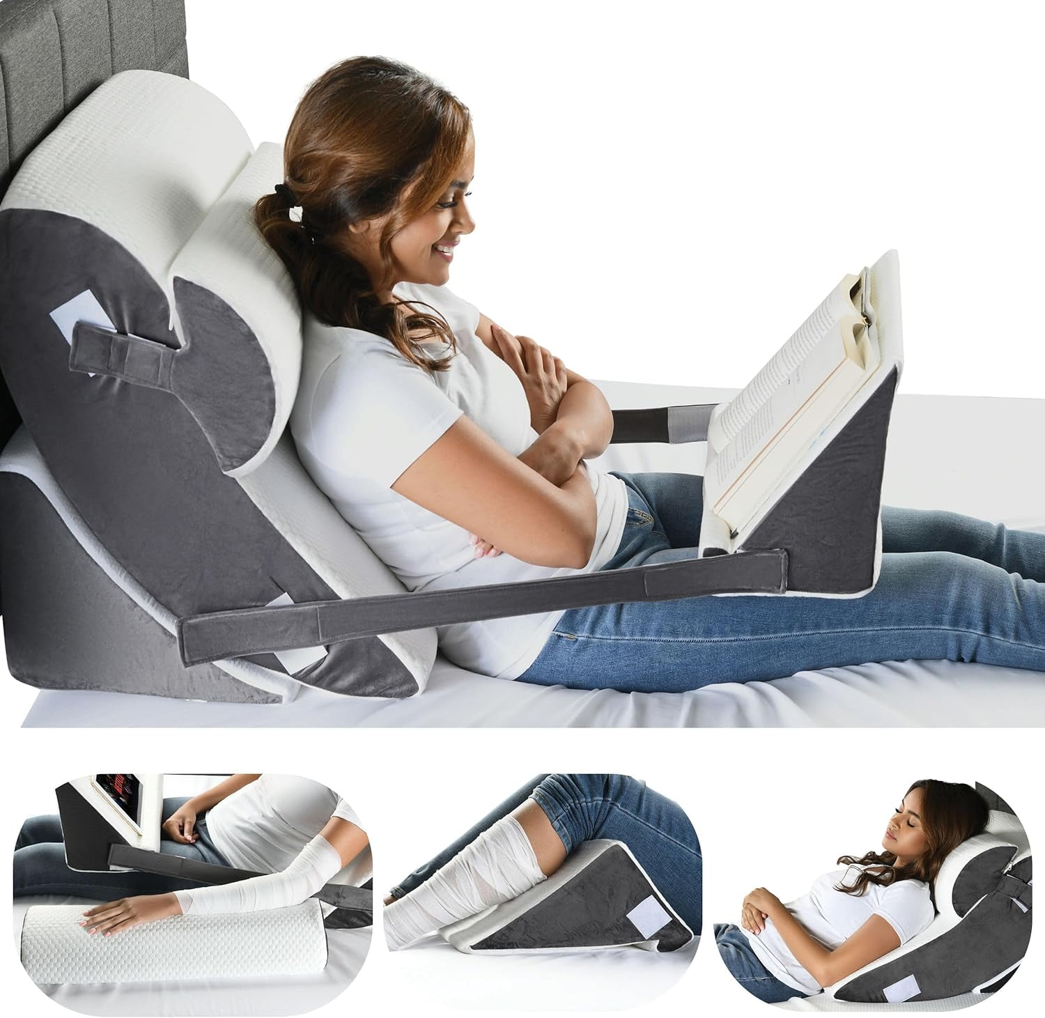 Gleur 4-Pc Memory Foam Orthopedic Bed Wedge Pillow Set with Adjustable ...