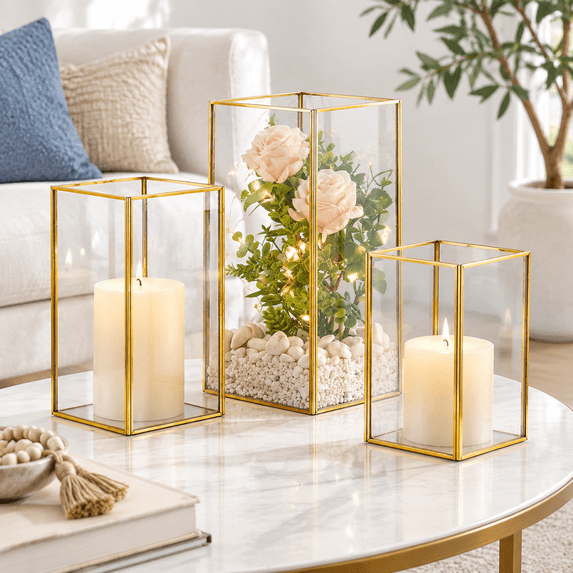 Glhurricane Candle Holder Set Of 3ar Holders Large Rectangular ...