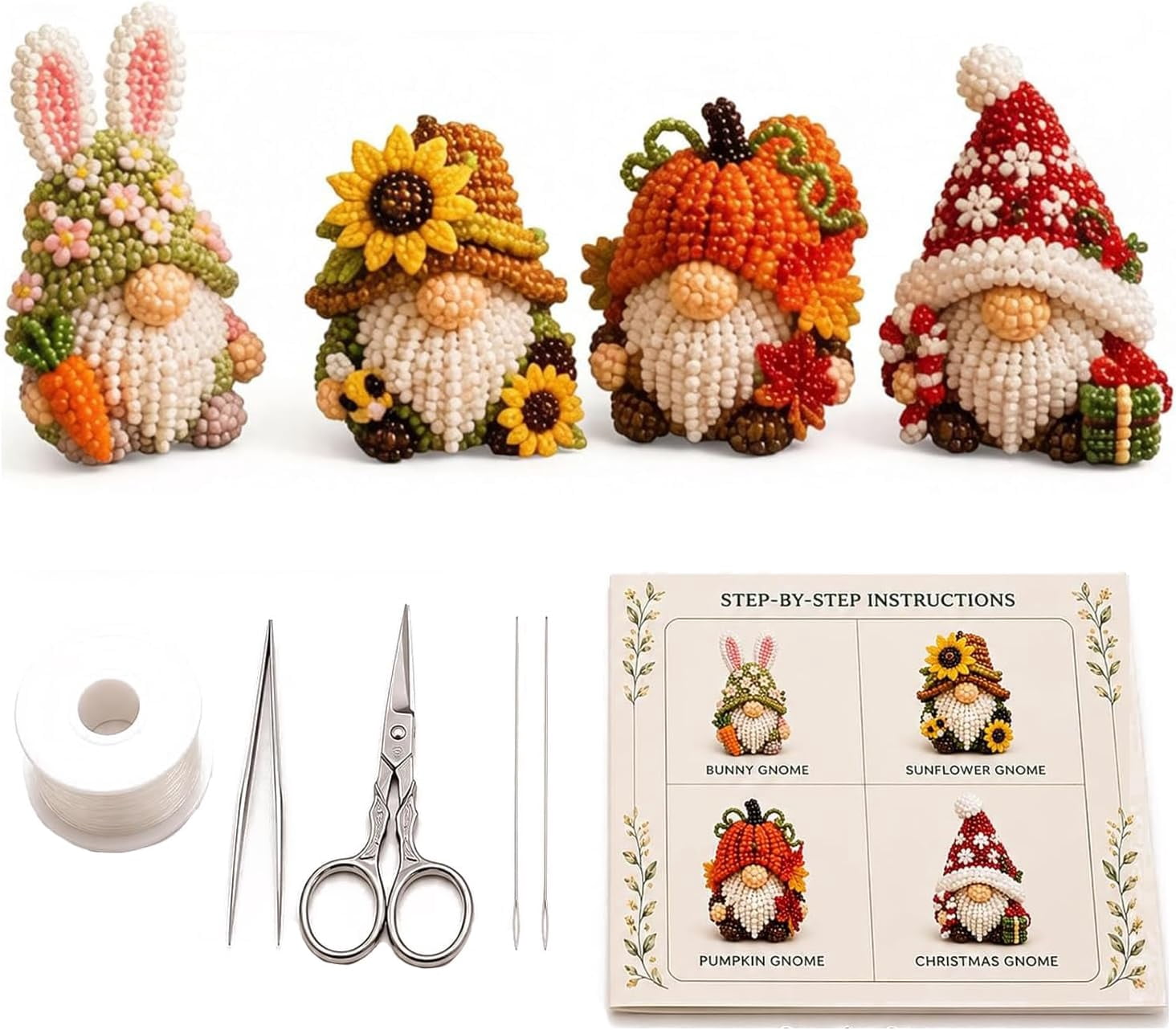 GliJian 3D Beaded Gnome DIY Kit, Mini Beaded Gnome Craft Set with ...