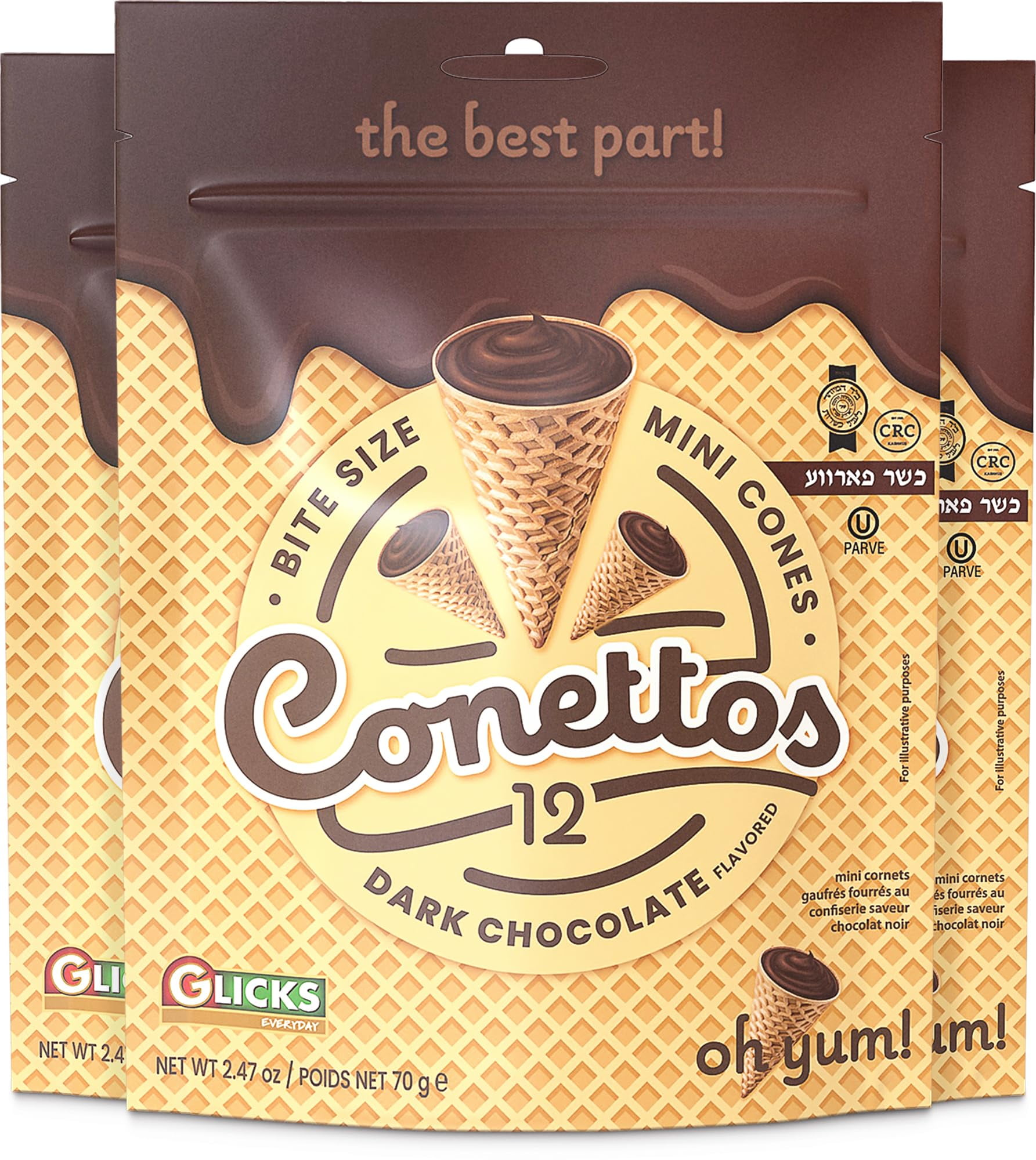 Glicks Conettos, Dark Chocolate YPF5 Filled Waffle Cone Bites (3 Pack ...