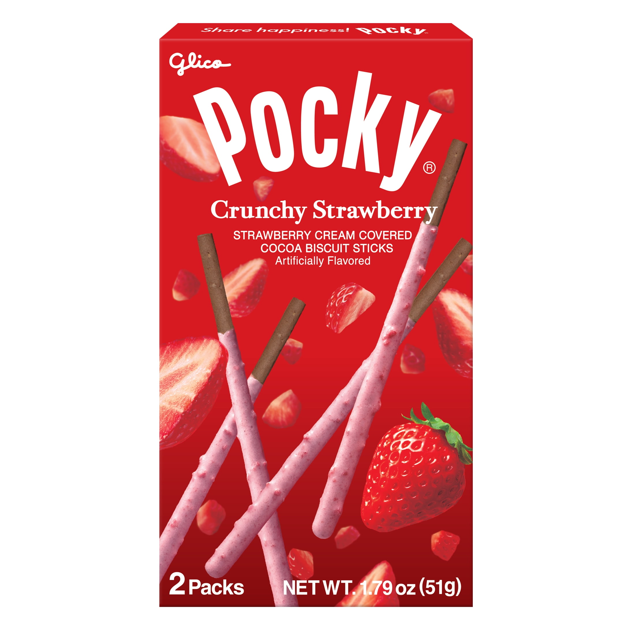 Pocky Crunchy Strawberry Biscuit Sticks 1.79 oz with Strawberry Pieces ...