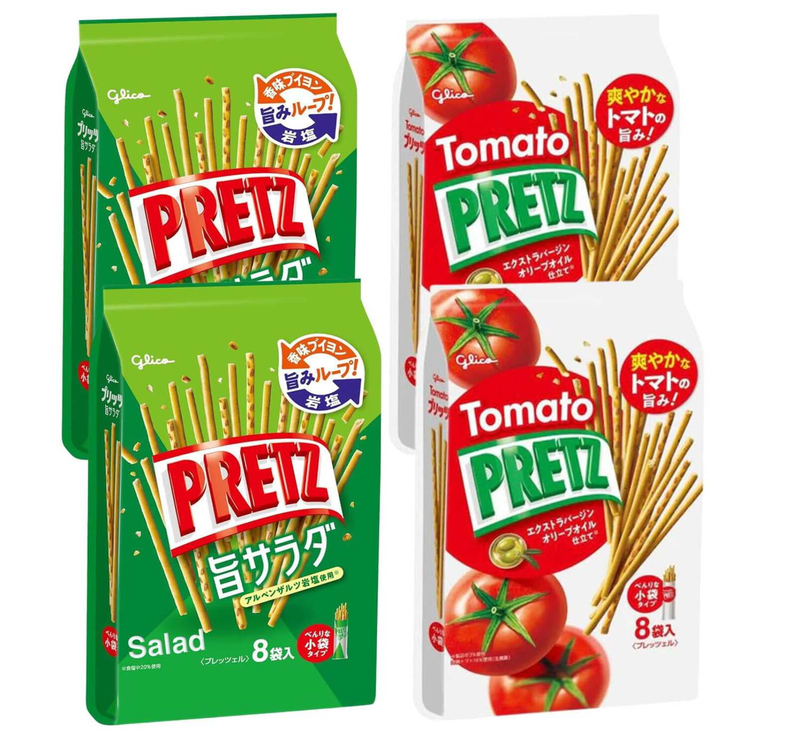 Glico Pretz Pretzel Biscuit Sticks Variety Pack, 2 Flavors (Uma Salad and Tomato), 2 Bags each ...