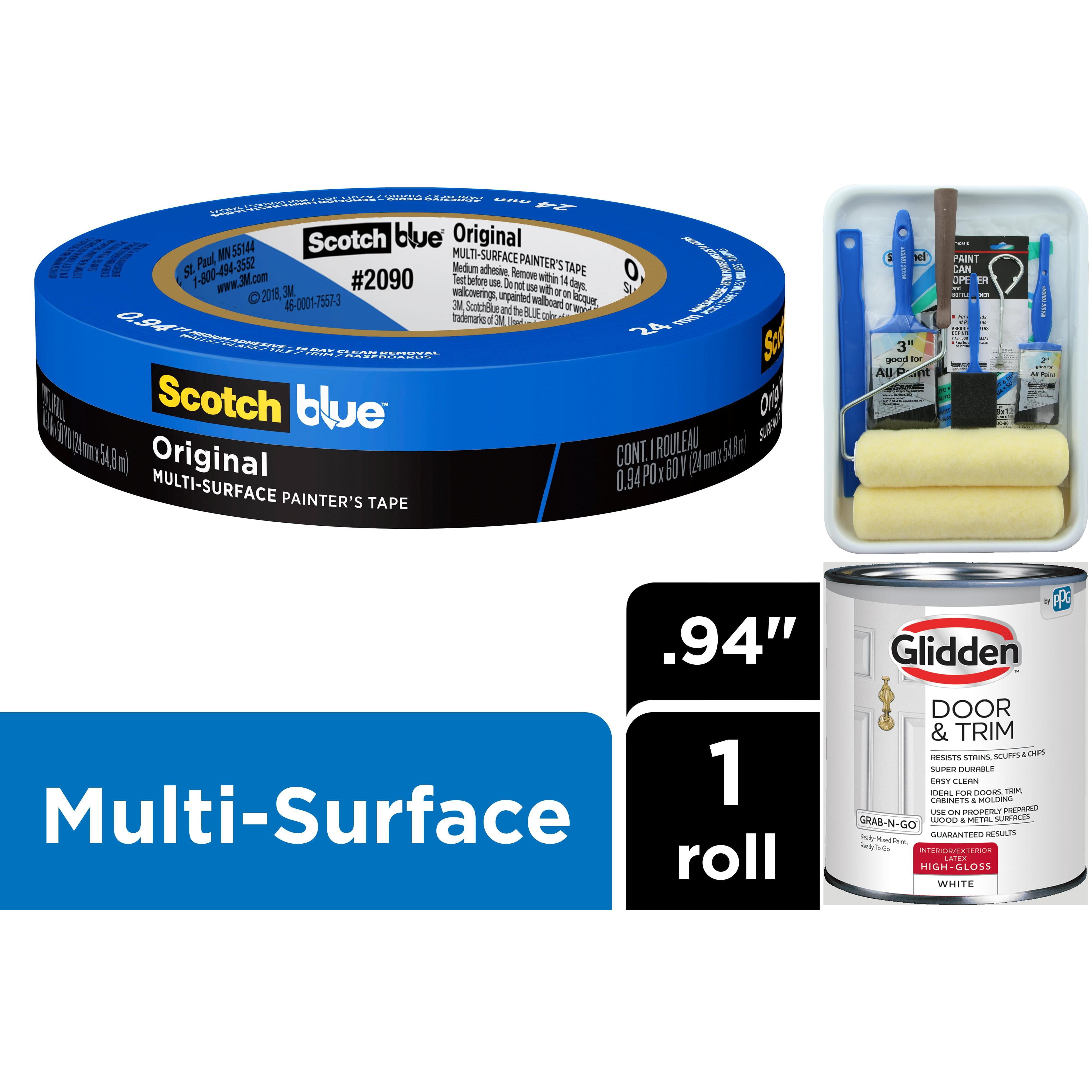Glidden Door & Trim Paint White High Gloss Interior/Exterior 1 Quart with ScotchBlue Painter's ...