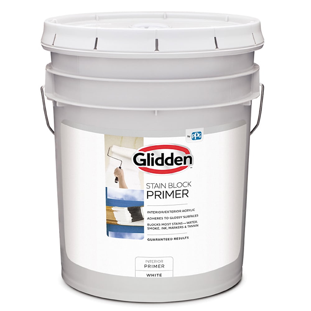 Glidden Interior/Exterior Stain Block Primer Flat, White, 5 Gallons ...
