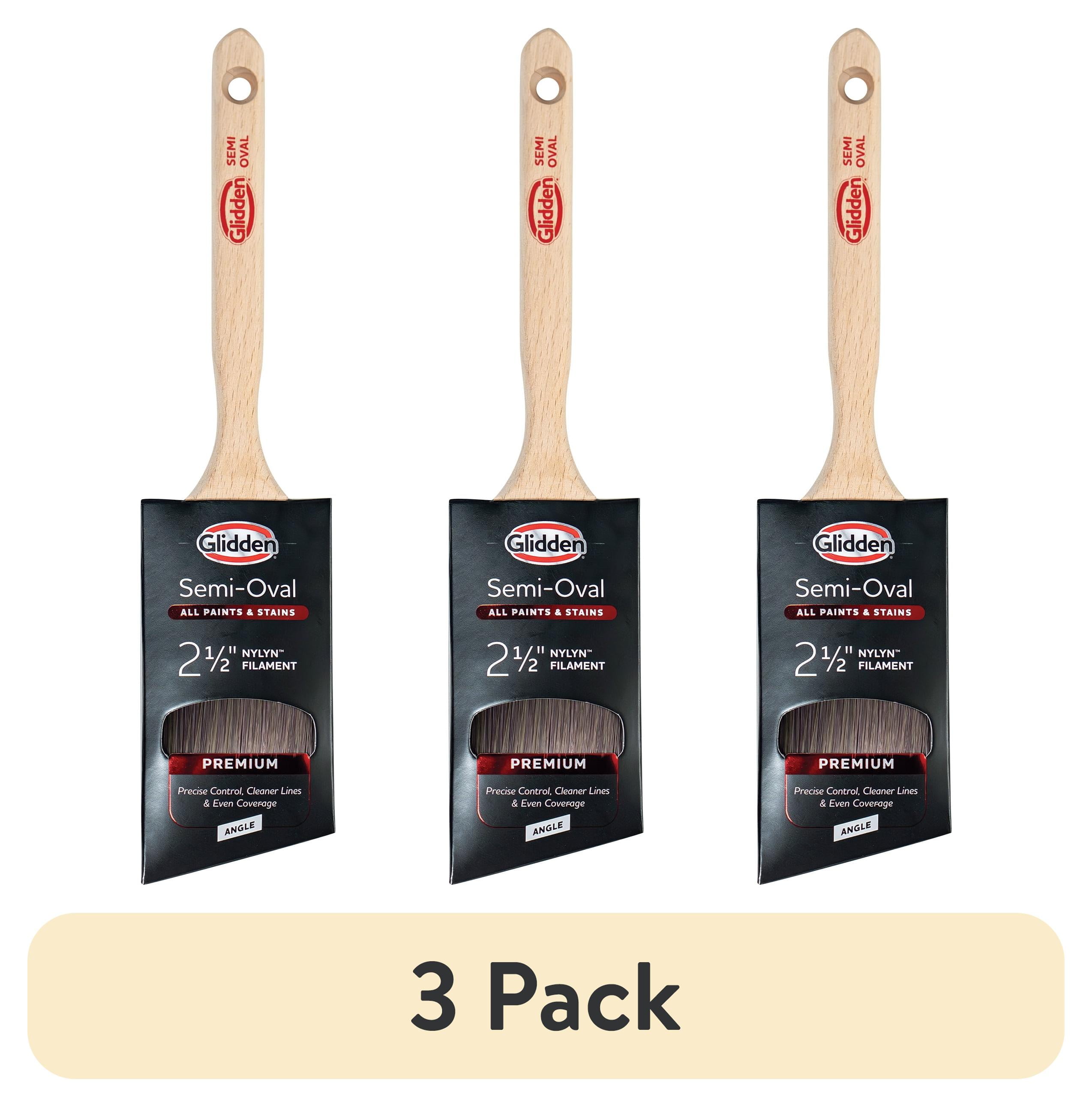 (3 pack) Glidden Semi-Oval Paintbrush with Wood Handle, Angled Sash, 2. ...