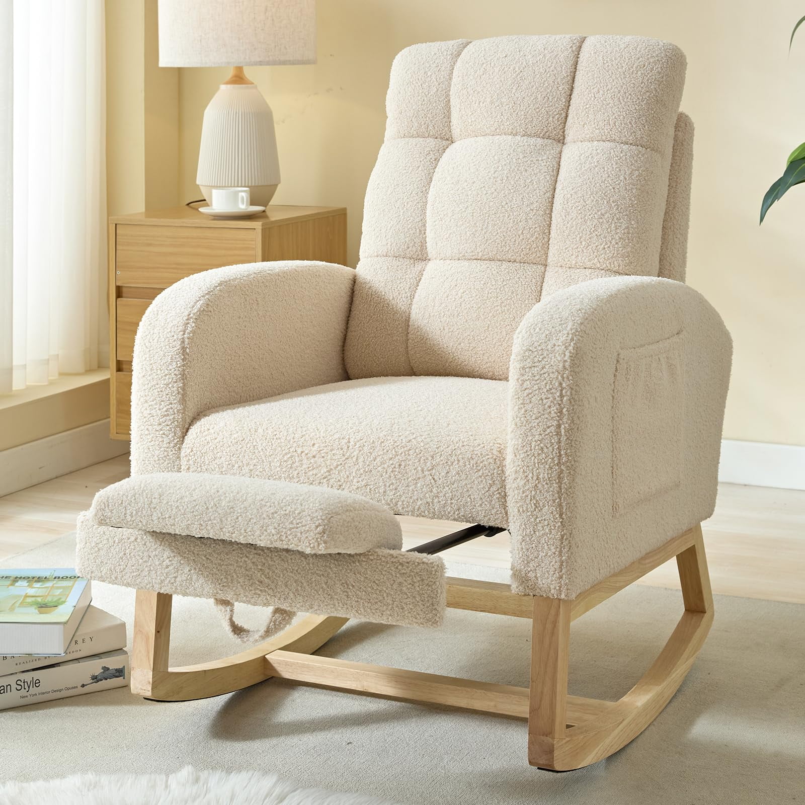 Glider Chair with Footrest, Oversized Teddy Upholstered Rocking ...