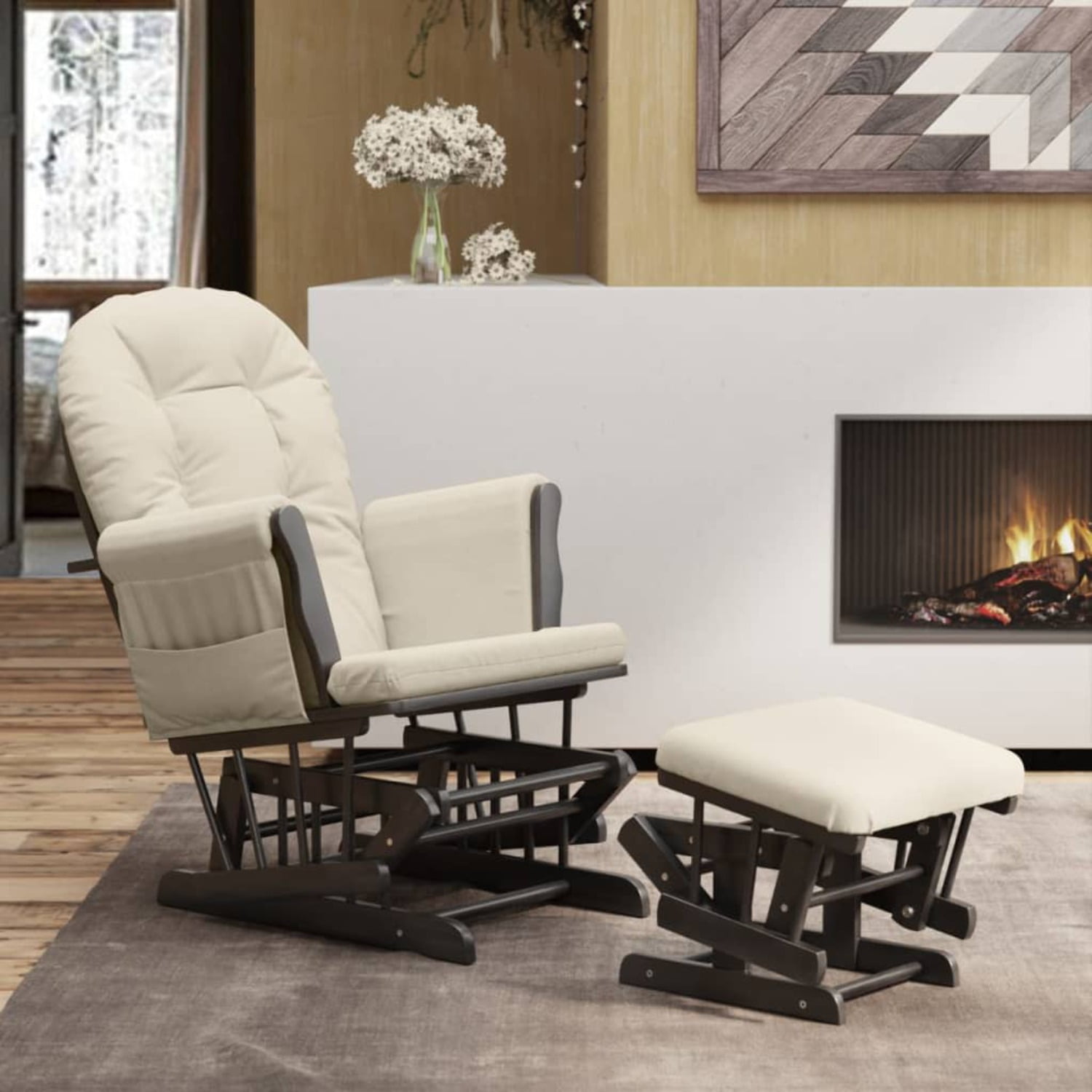 vidaXL Glider Chair with Stool Fabric Rocker Nursing Glider Chair Multi ...